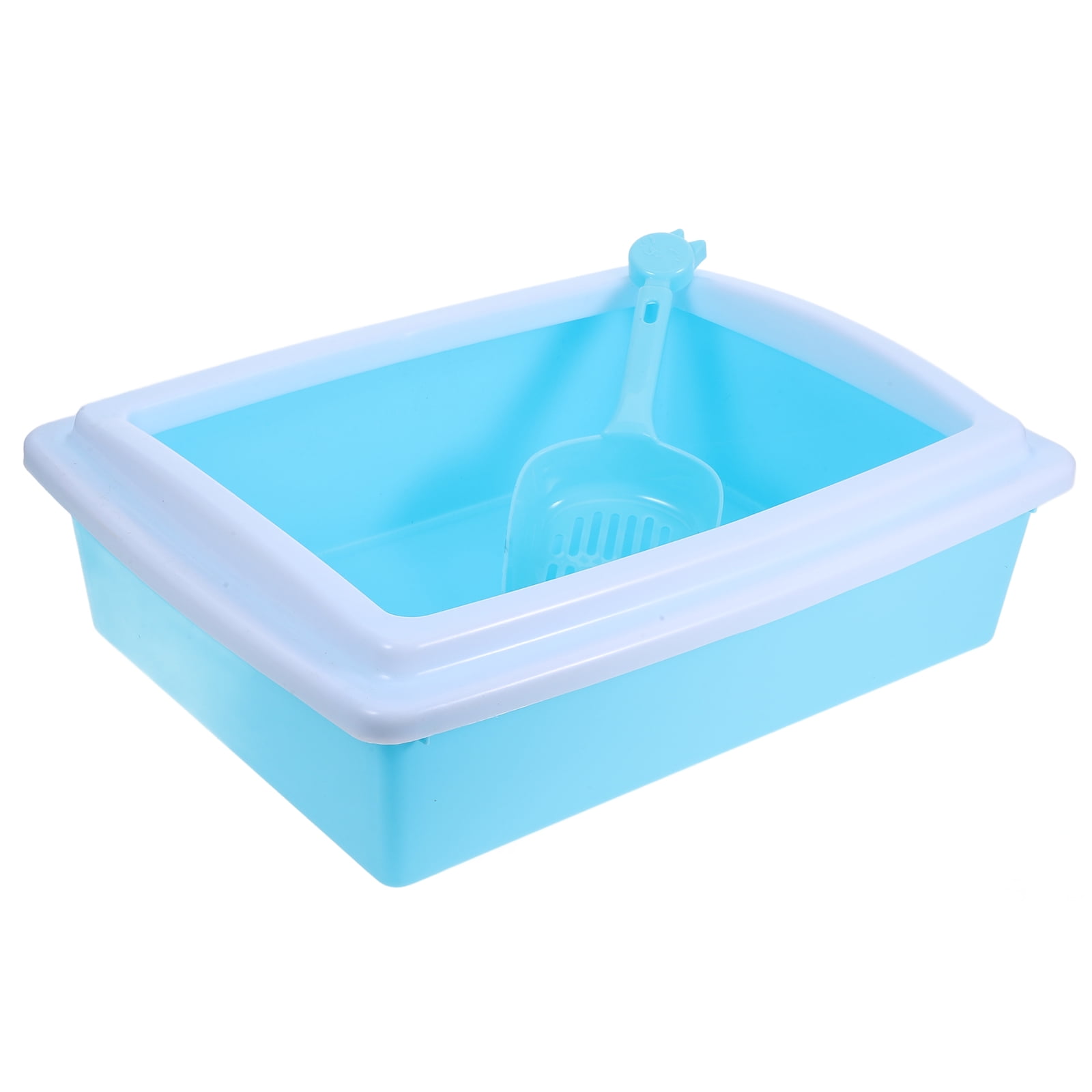 BESTYASH Semi Enclosed Cat Litter Box Blue with Open Tray for Easy ...