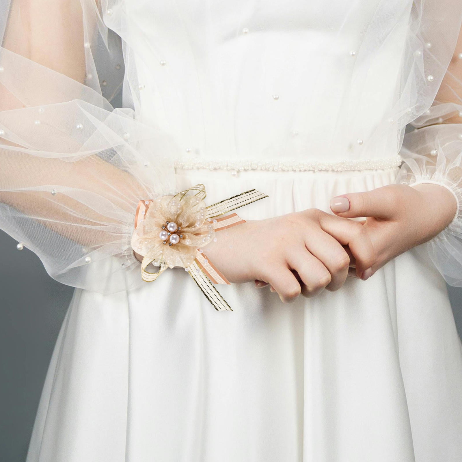 BESTYASH Fashionable Wedding Wrist Flower with Korean Style Satin and ...