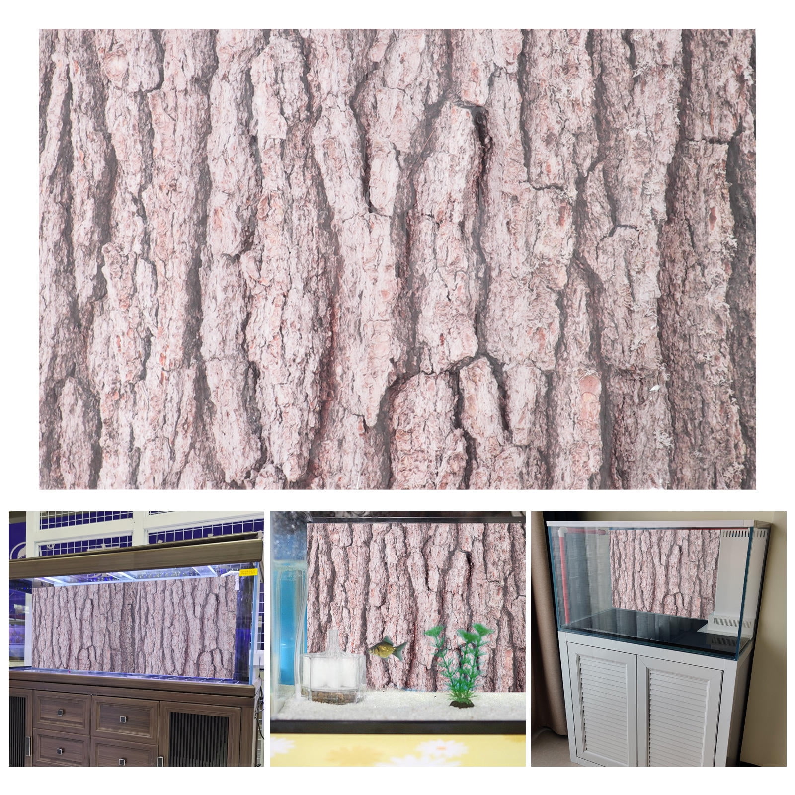 BESTYASH Fish Tank Decor Grey Tree Bark Pattern Background Sticker with ...