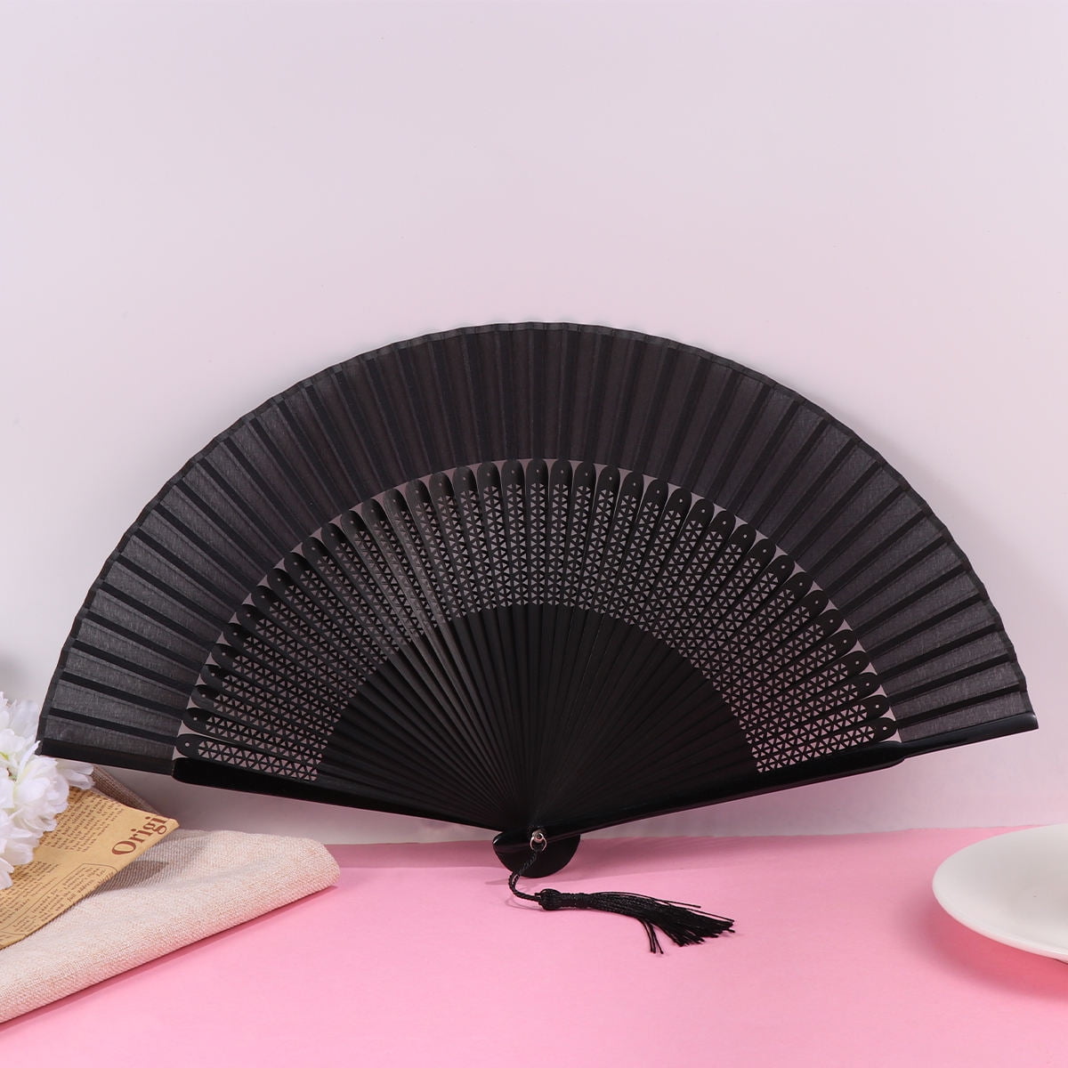 BESTYASH Vintage Black Folding Fan Portable Handcrafted Hollow Design ...