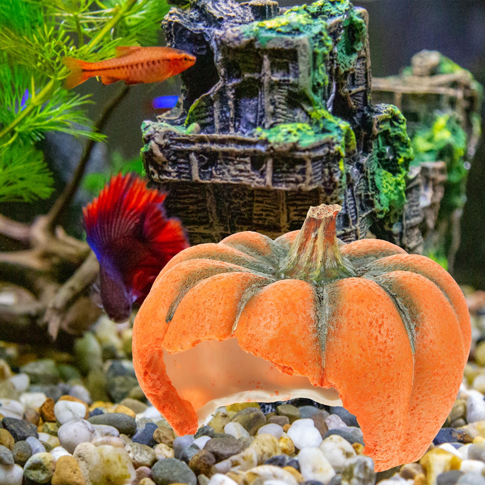 BESTYASH Giving Pumpkin Shaped Fish Cave Aquarium Decoration Resin ...