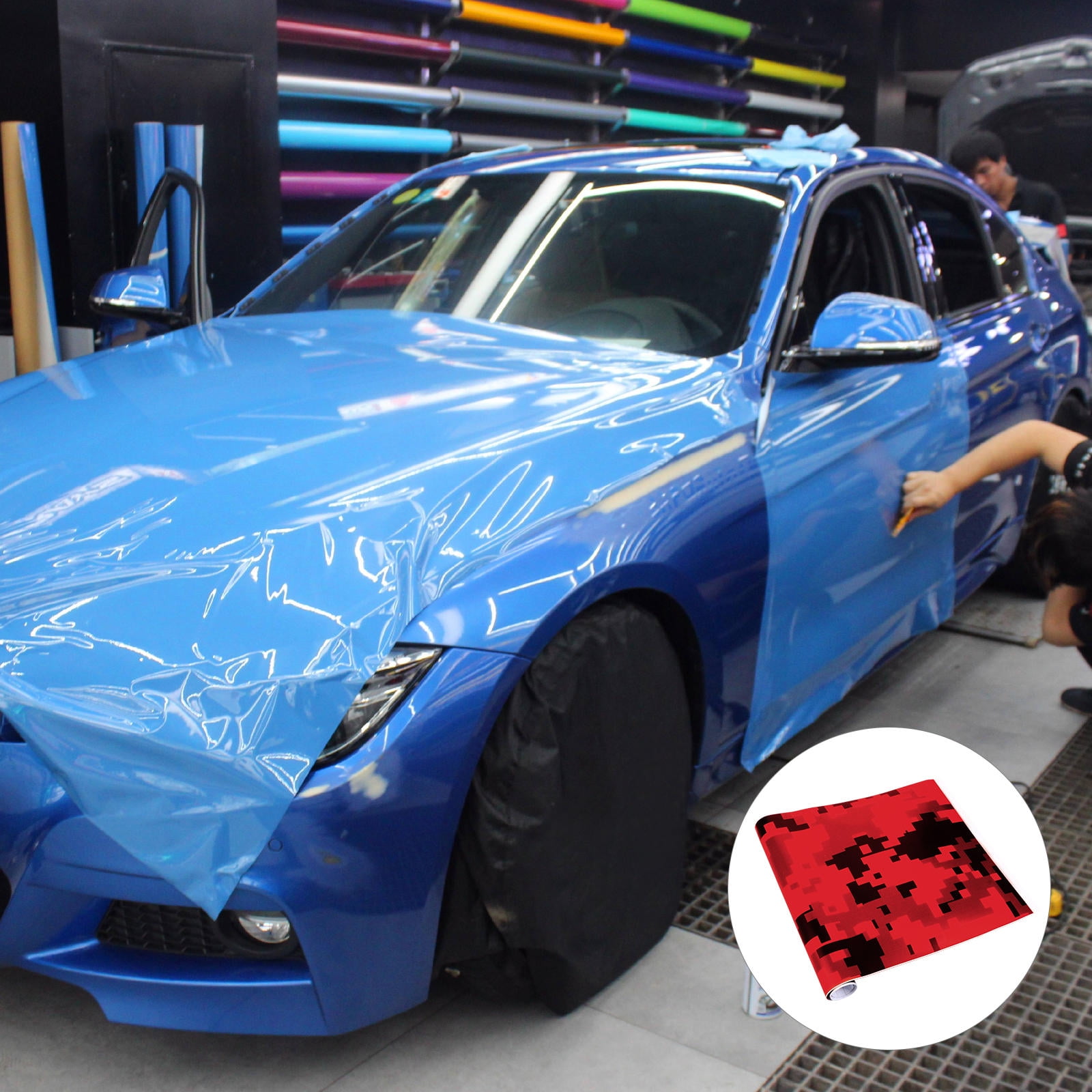 BESTYASH Glossy PVC Car Sticker for Interior Decoration Red Camouflage ...