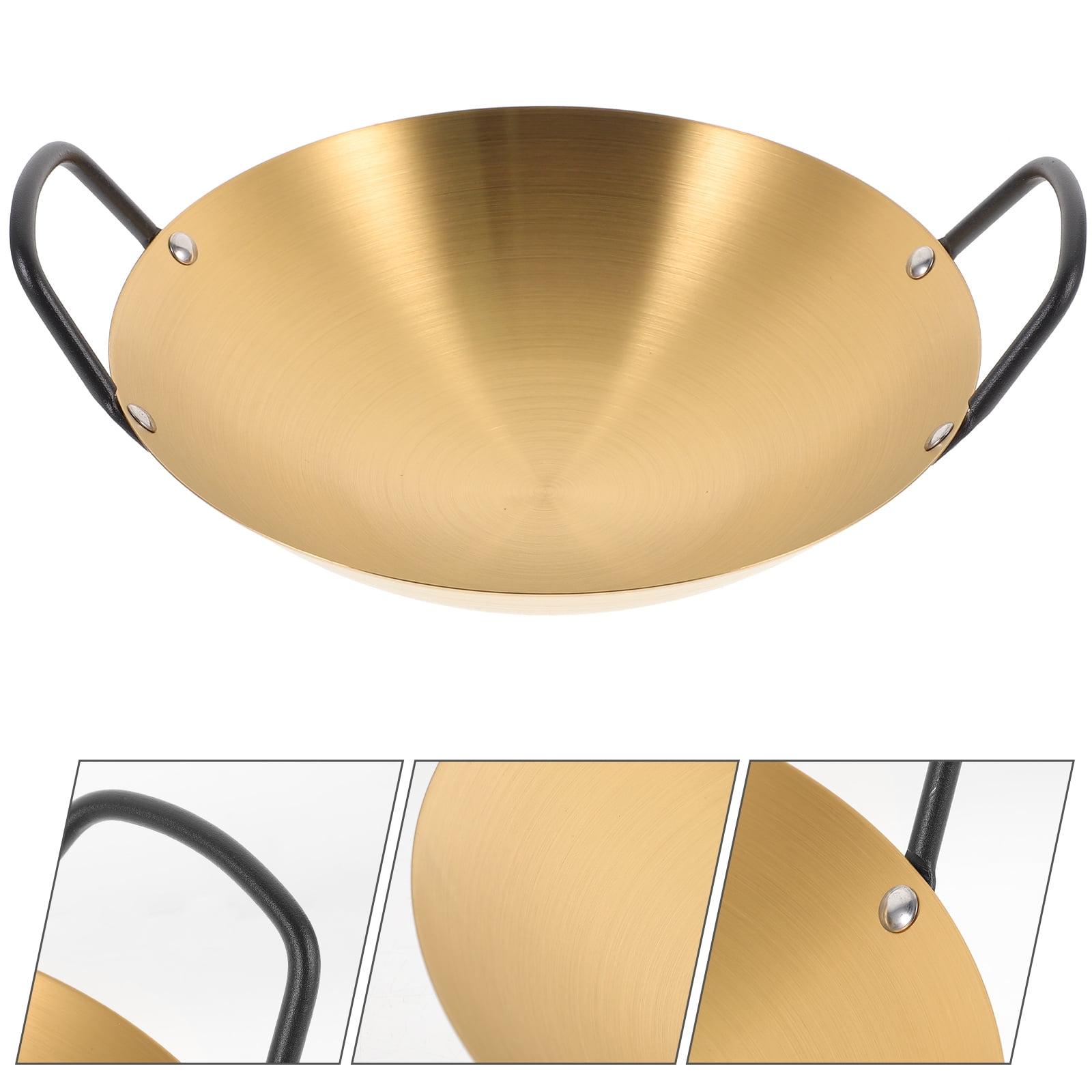 BESTYASH Household Golden Stainless Steel Double Handle Nonstick Wok ...