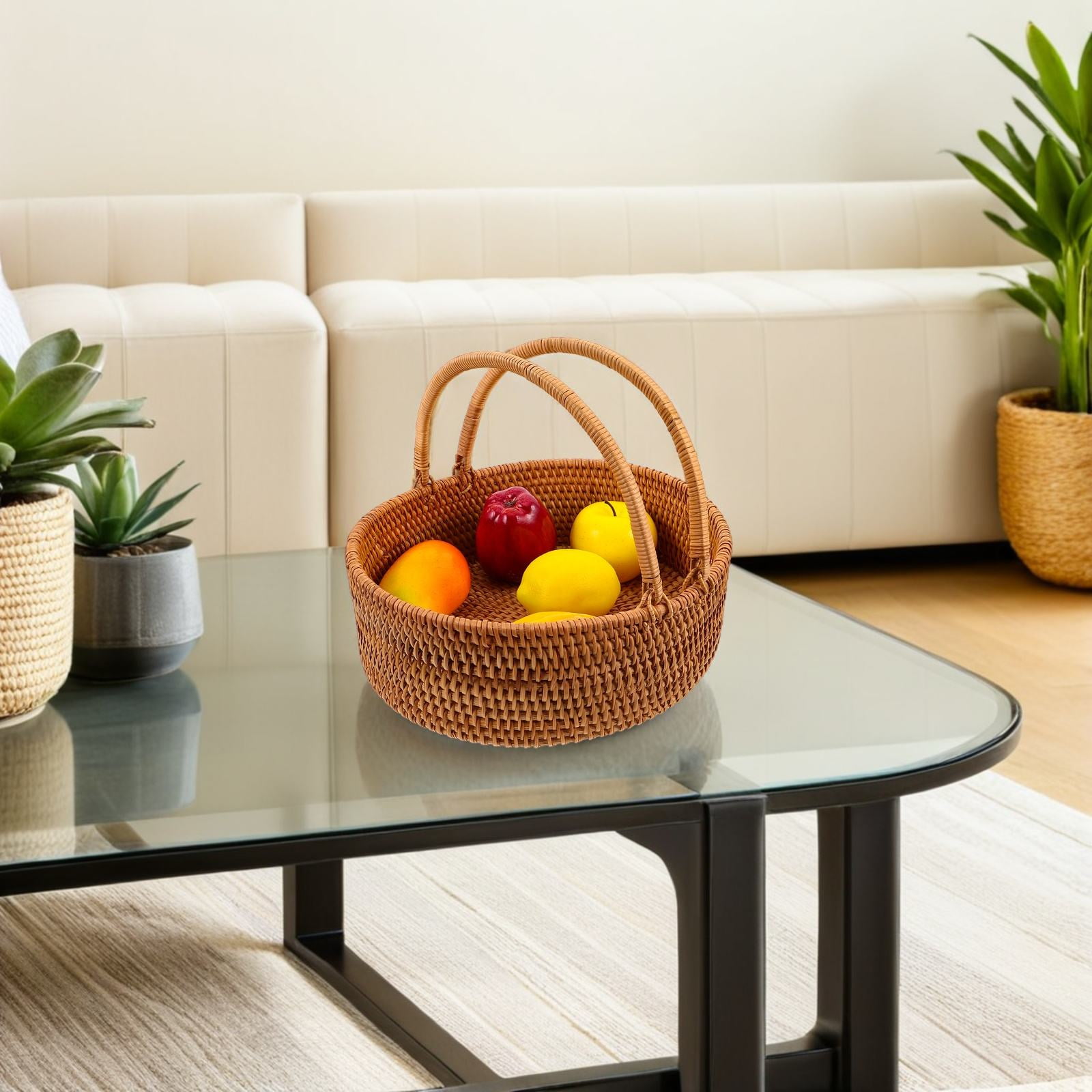 BESTYASH Rustic Woven Rattan Picnic Basket with Handle, Outdoor Storage ...