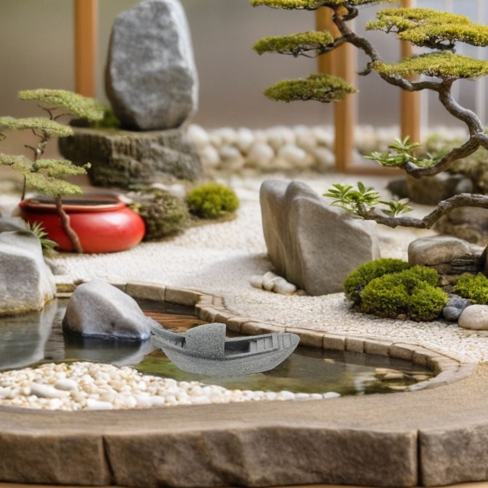 BESTYASH Micro Landscape Mini Boat Decor Dollhouse Accessories Grey ...