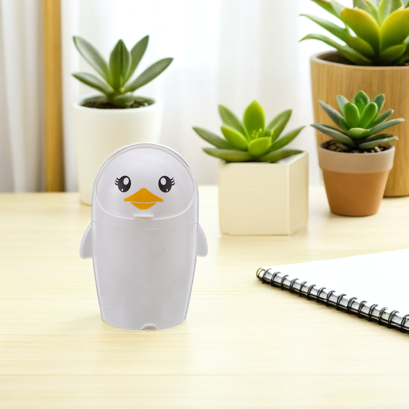 BESTYASH Penguin Shaped Table Trash Can Small Desktop Bin with Lid for ...