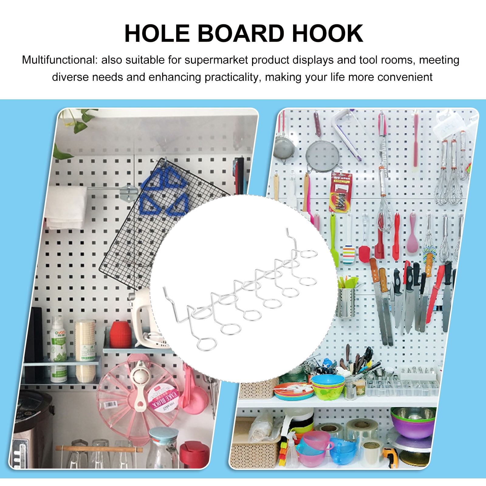 BESTYASH Pegboard Hooks Metal Plated Silver Iron for Organizing Kitchen ...
