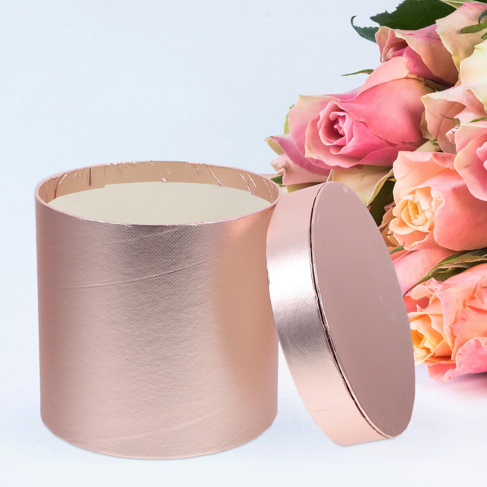BESTYASH Present Flower Bucket Flowers Round Box Rose Gold Paperboard ...