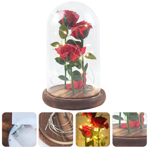 BESTYASH Preserved Red Rose Flower in Glass Dome LED Light Decoration ...