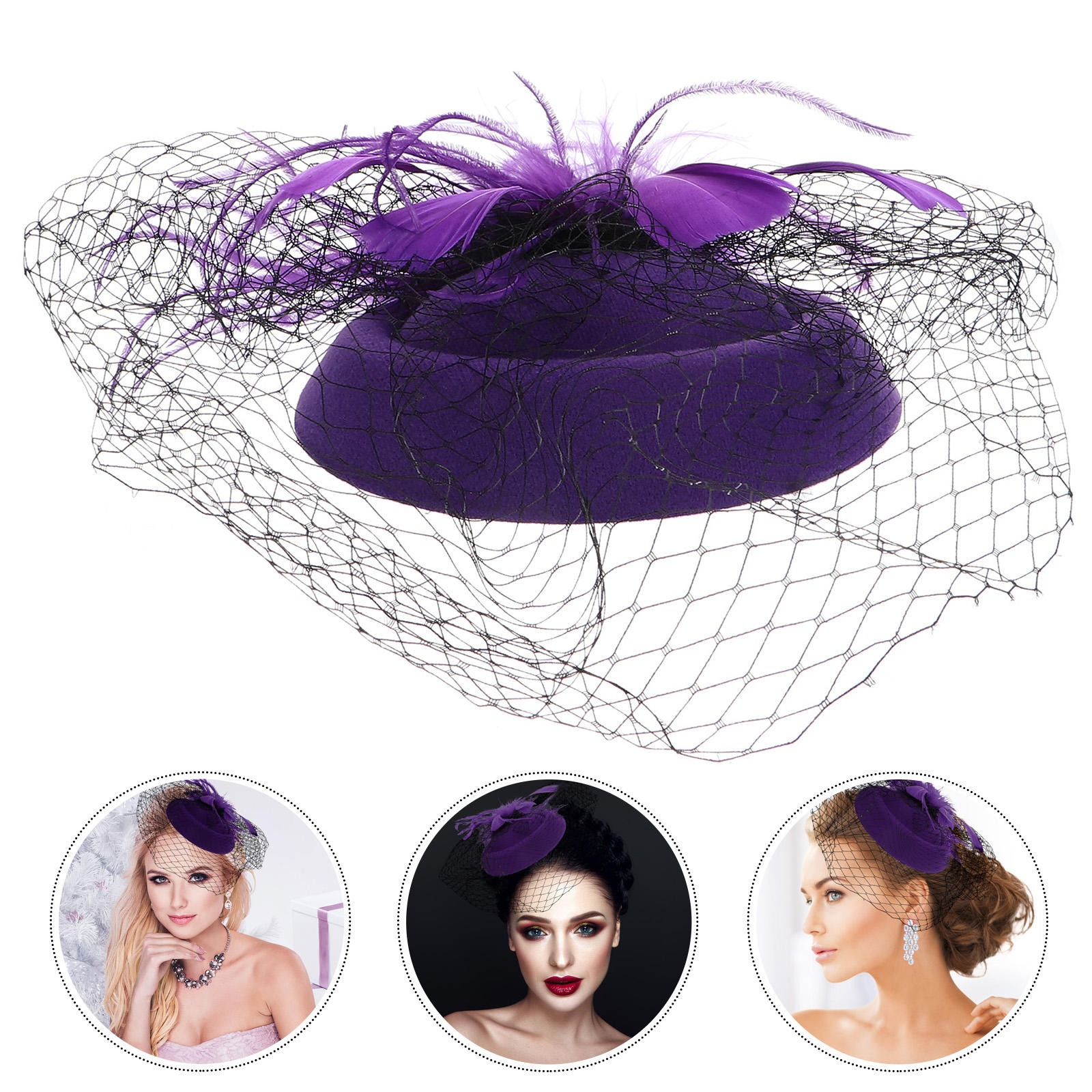 BESTYASH Purple 20s Pillbox Hat with Veil Stylish Headwear for Weddings ...