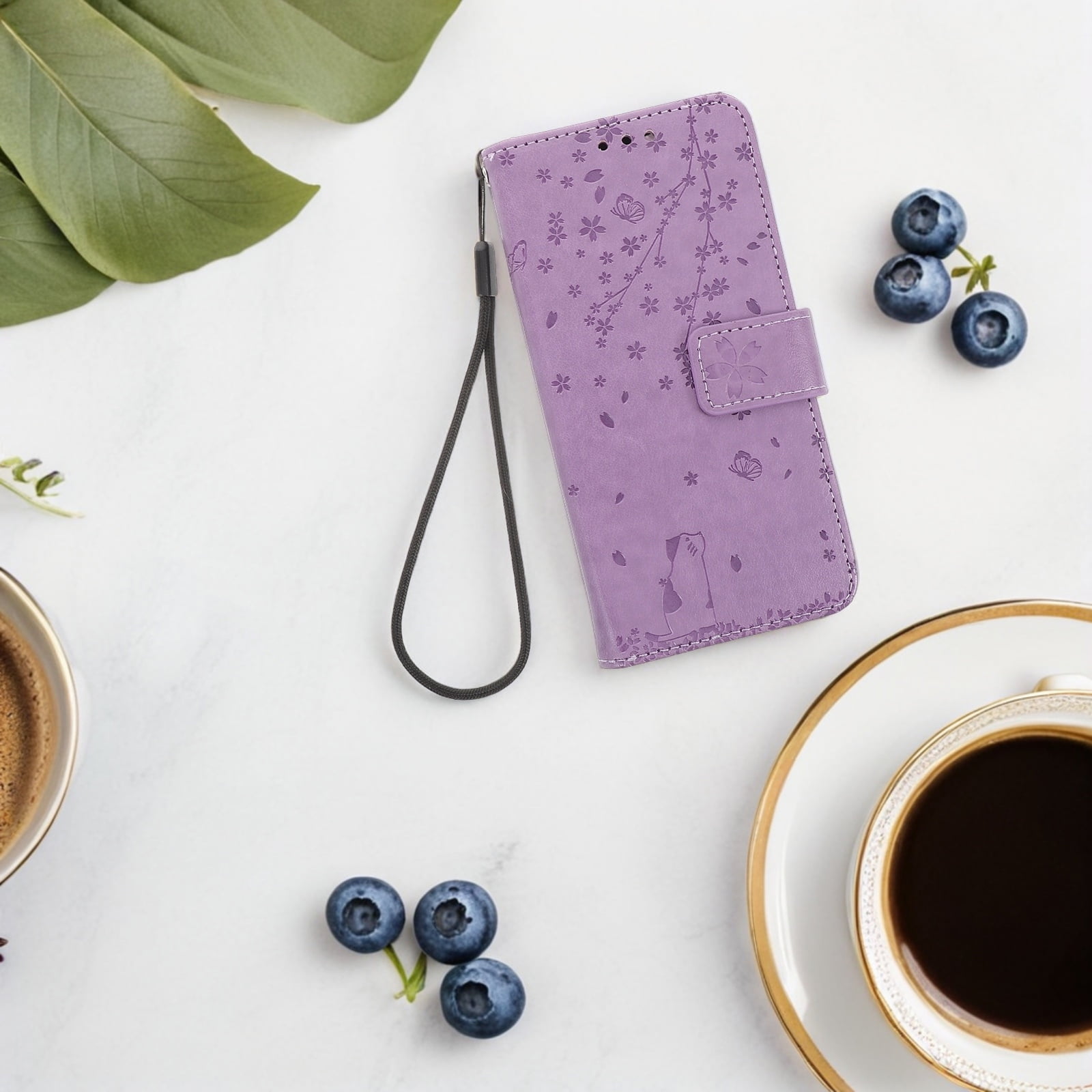 BESTYASH Purple PU Flip Case for Cell Phone with Embossed Cherry ...