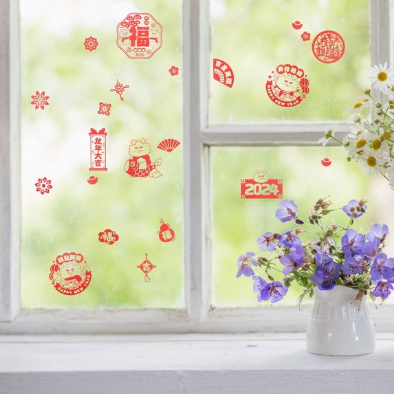 BESTYASH Red Chinese New Year Window Stickers PVC Dragon Year ...