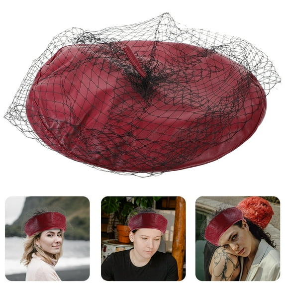BESTYASH Red French Beret Hat with Veil Material Vintage Decorative and ...