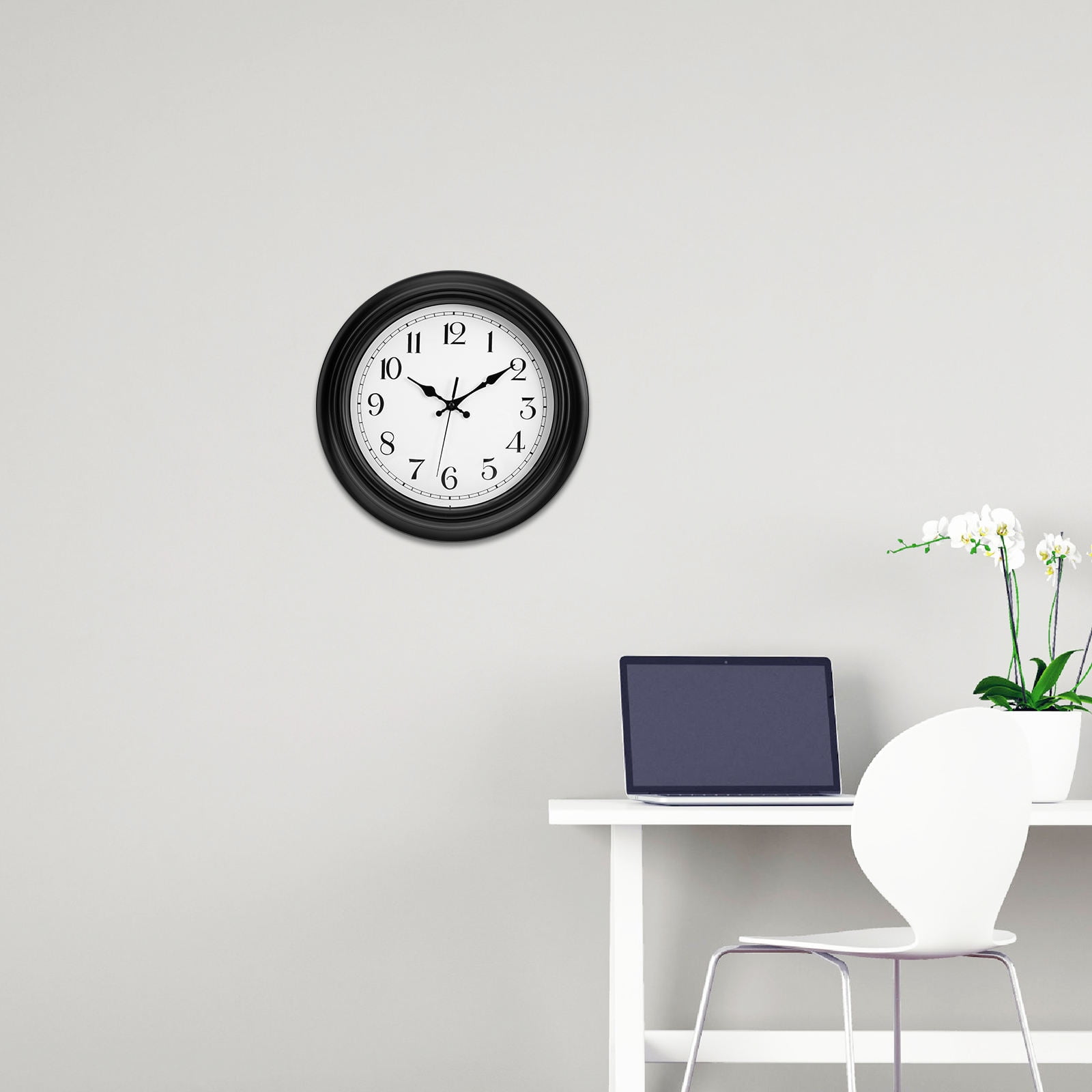 BESTYASH Silent Wall Clock Black Plastic Round Low Power Consumption ...