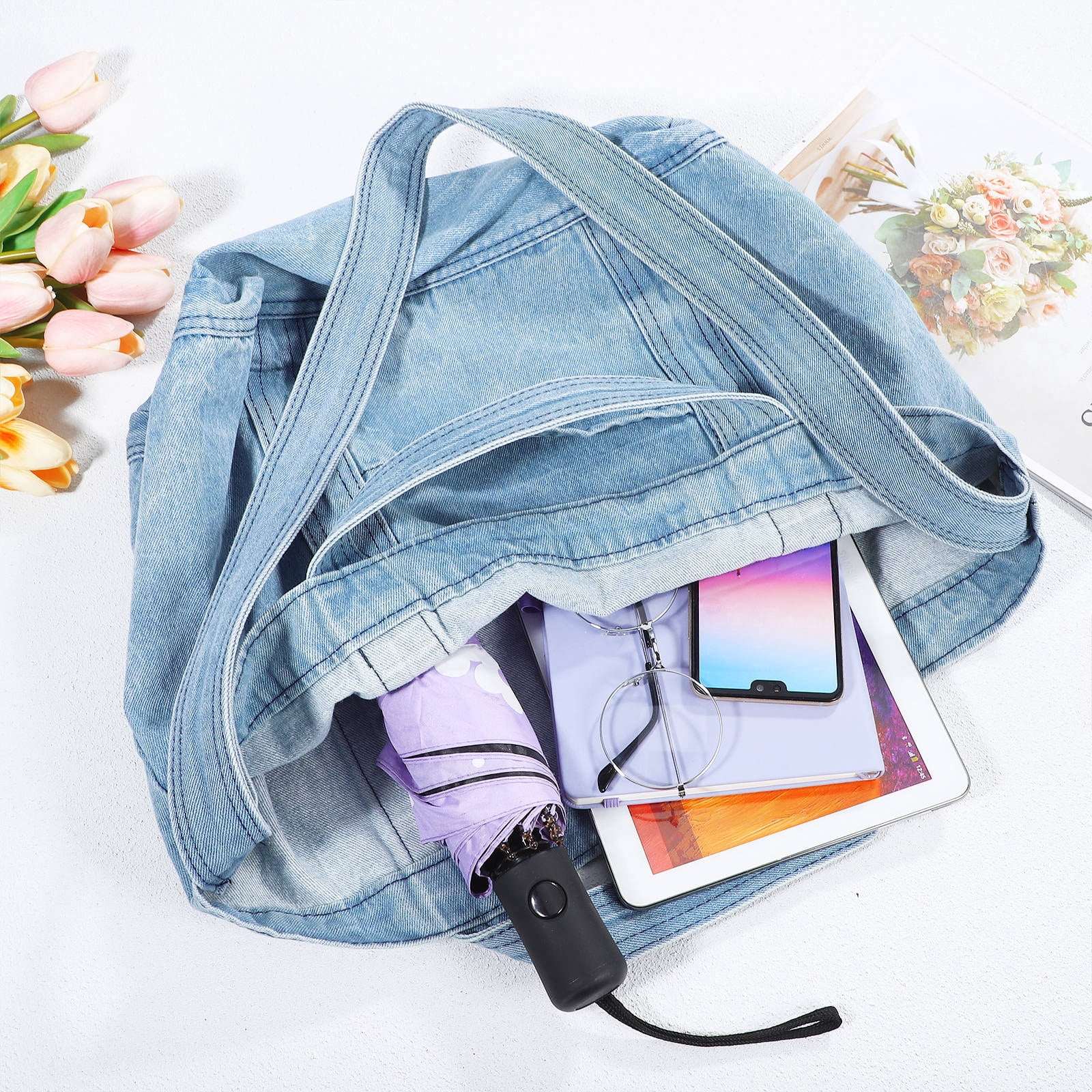 BESTYASH Durable Denim Fabric Retro Shoulder Bag Sky Blue Lightweight ...
