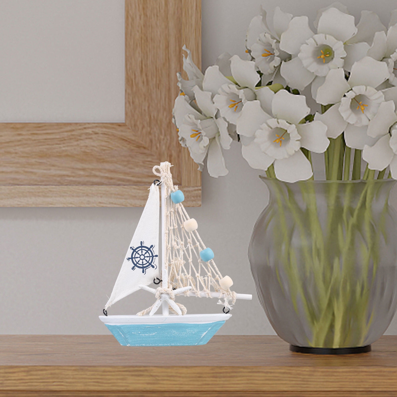 BESTYASH Sky Blue Wooden Sailboat Desktop Decor with Detailed ...