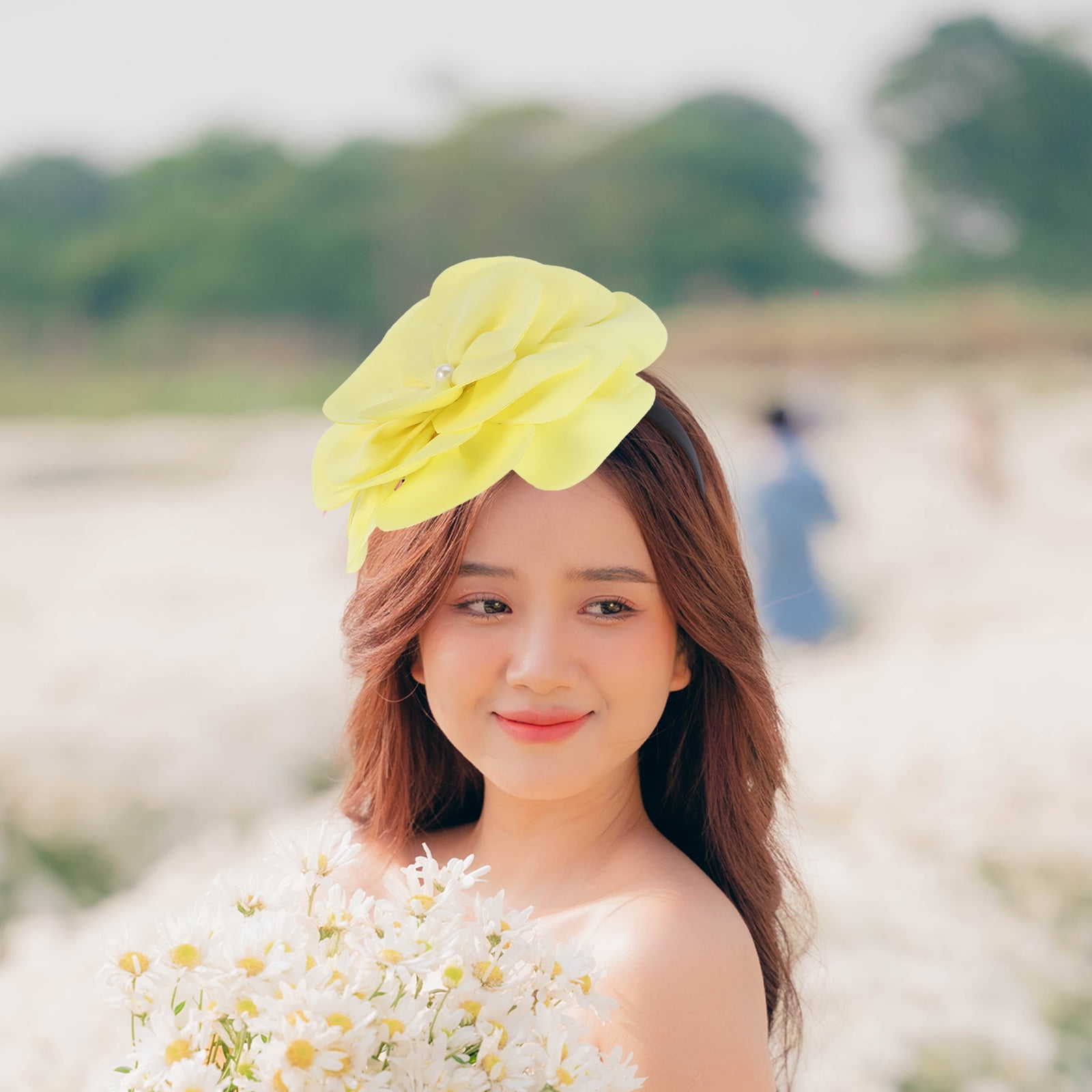 BESTYASH Soft Yellow Floral Headband Large Flower Fascinator with ...