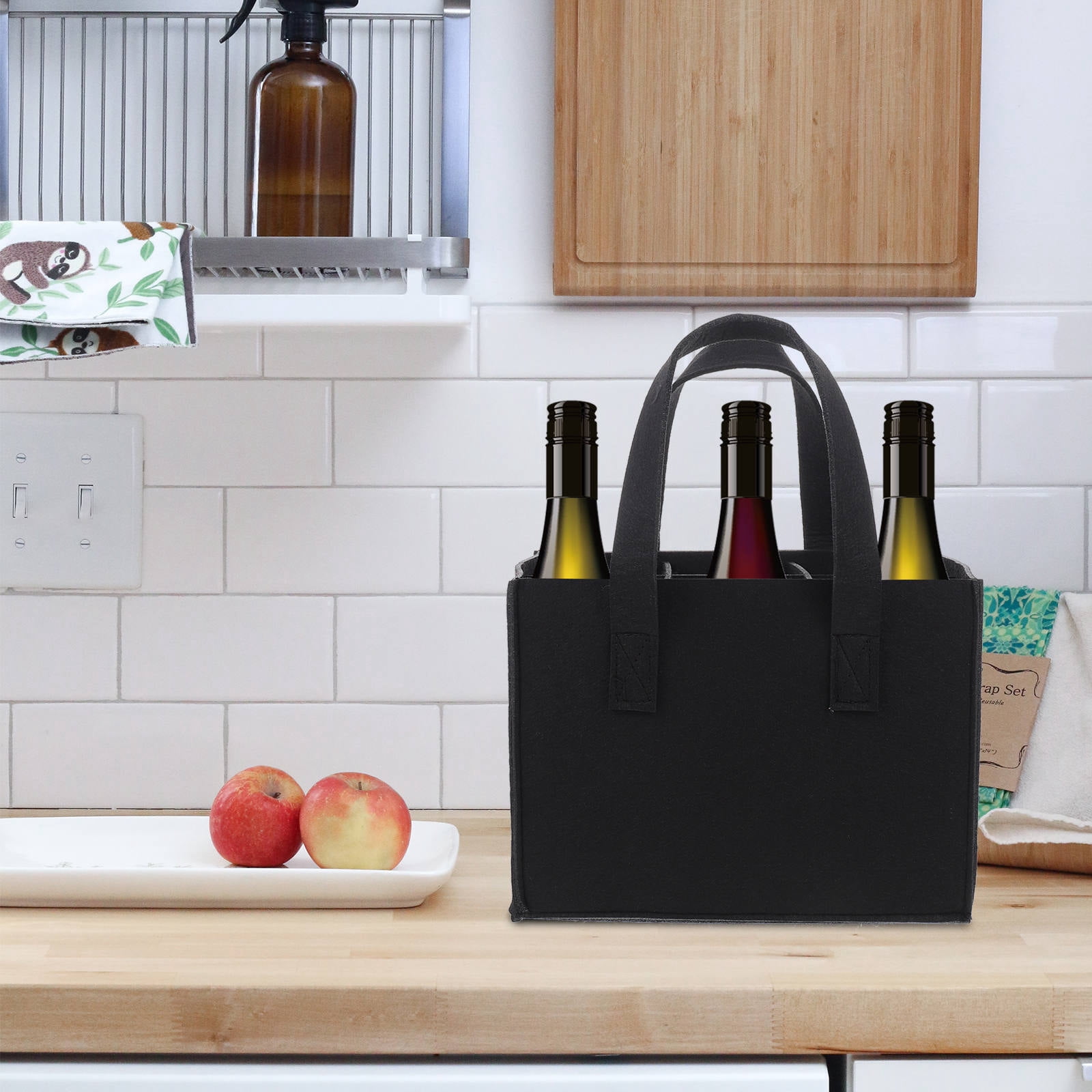 BESTYASH Stylish Black Wine Bottle Carrier Made of Thick Felt for ...