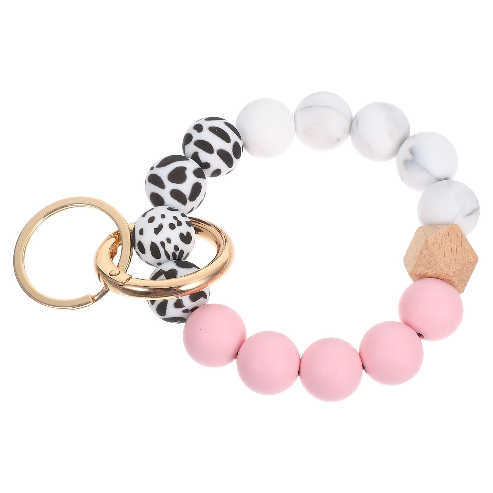 BESTYASH Silicone Beaded Wristlet Keychain with Natural Wood Beads ...
