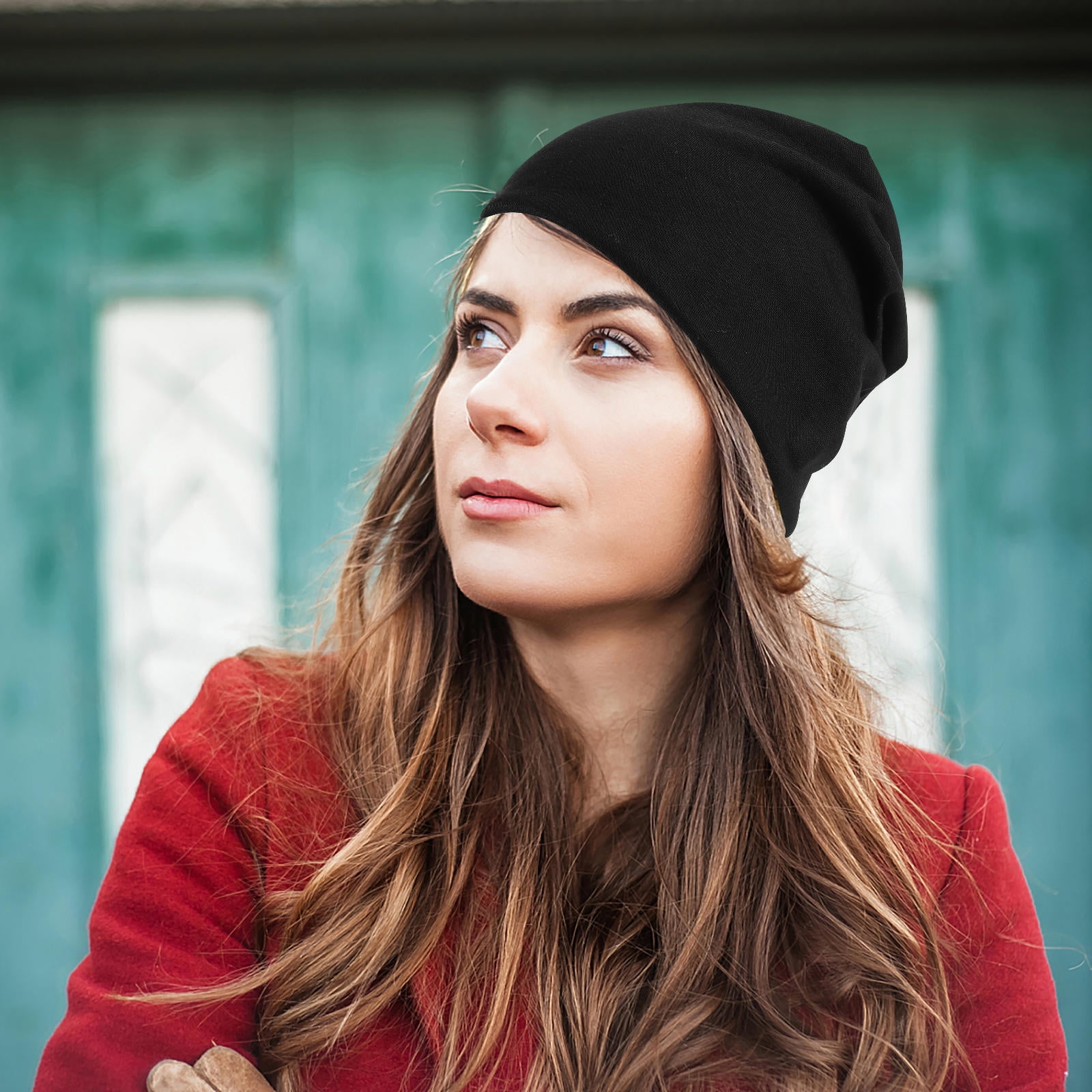 BESTYASH Unisex Warm Black Polyester Knit Winter Cap Double Layer ...