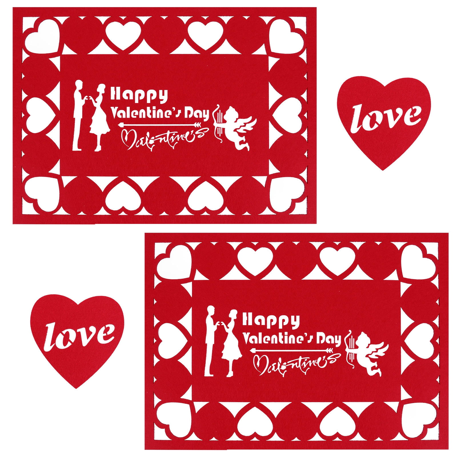 BESTYASH Valentines Day Placemats 4pcs Set Red Felt Table coasters for ...