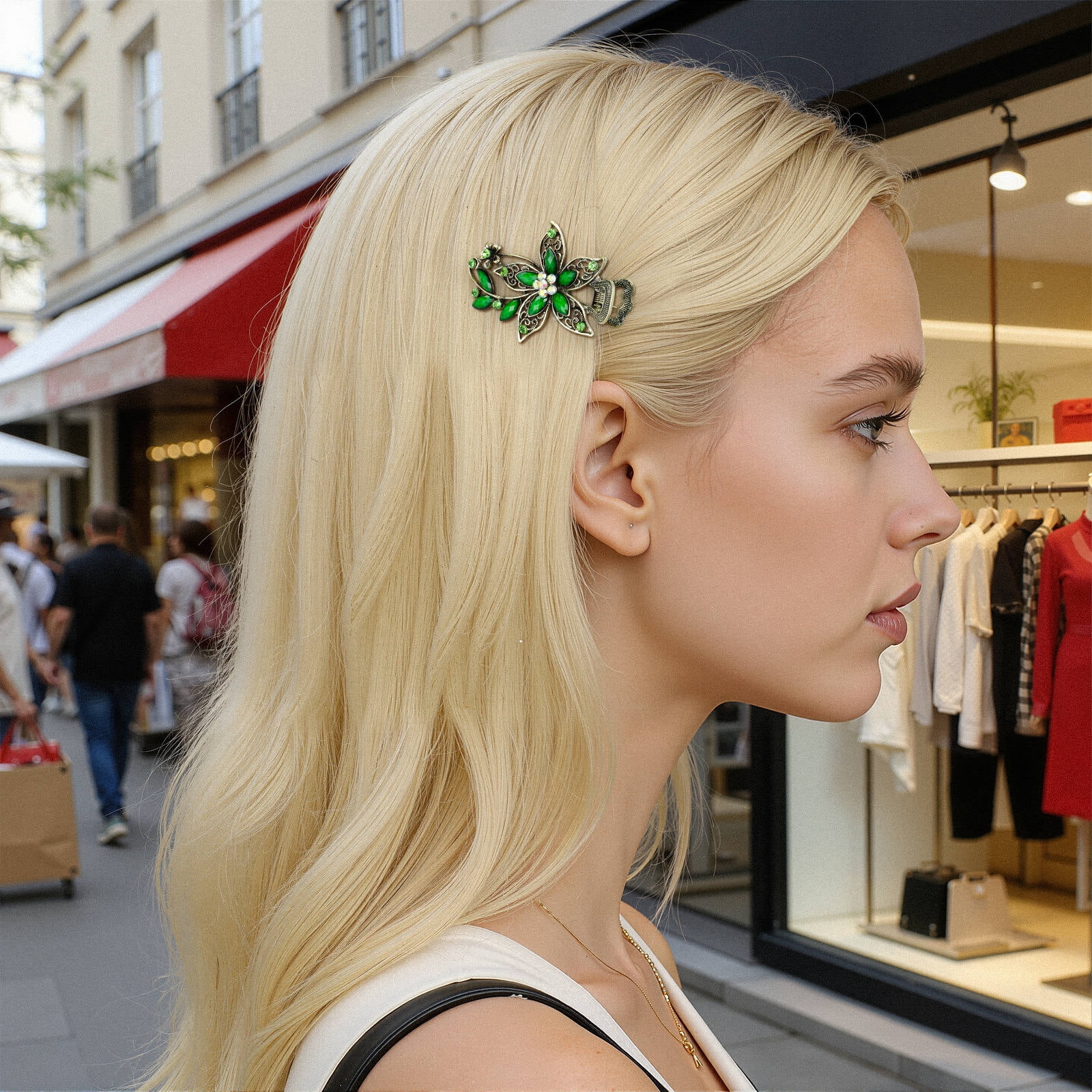 BESTYASH Vintage Green Flower Hair Clamp with Crystal Accent for ...