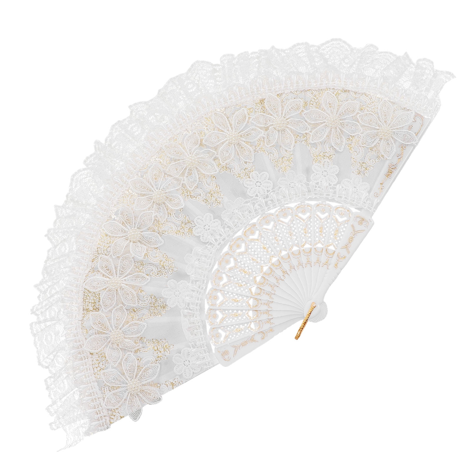 BESTYASH Vintage White Folding Fan with Lolita Lace Trim Portable ...