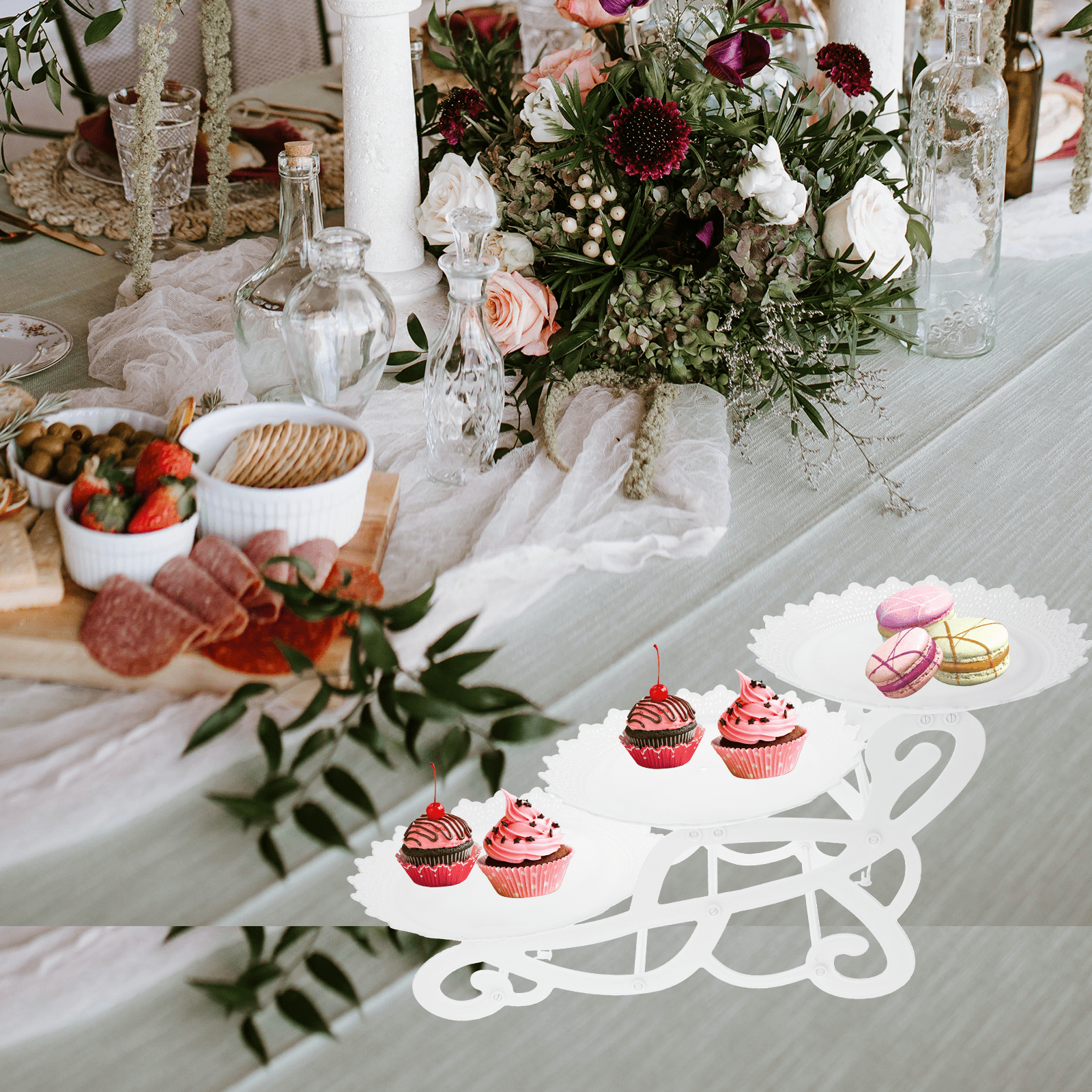 BESTYASH White Three-Tier Dessert Storage Rack Decorative Display Stand ...