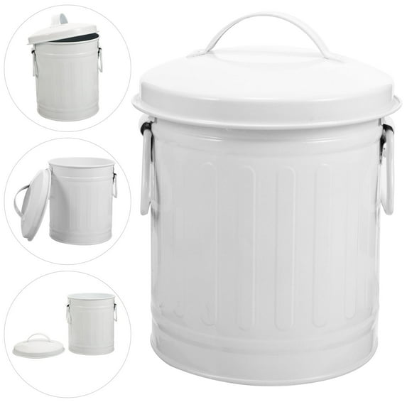 BESTYASH White Metal Desktop Trash Can with Lid Small Garbage Bin for ...