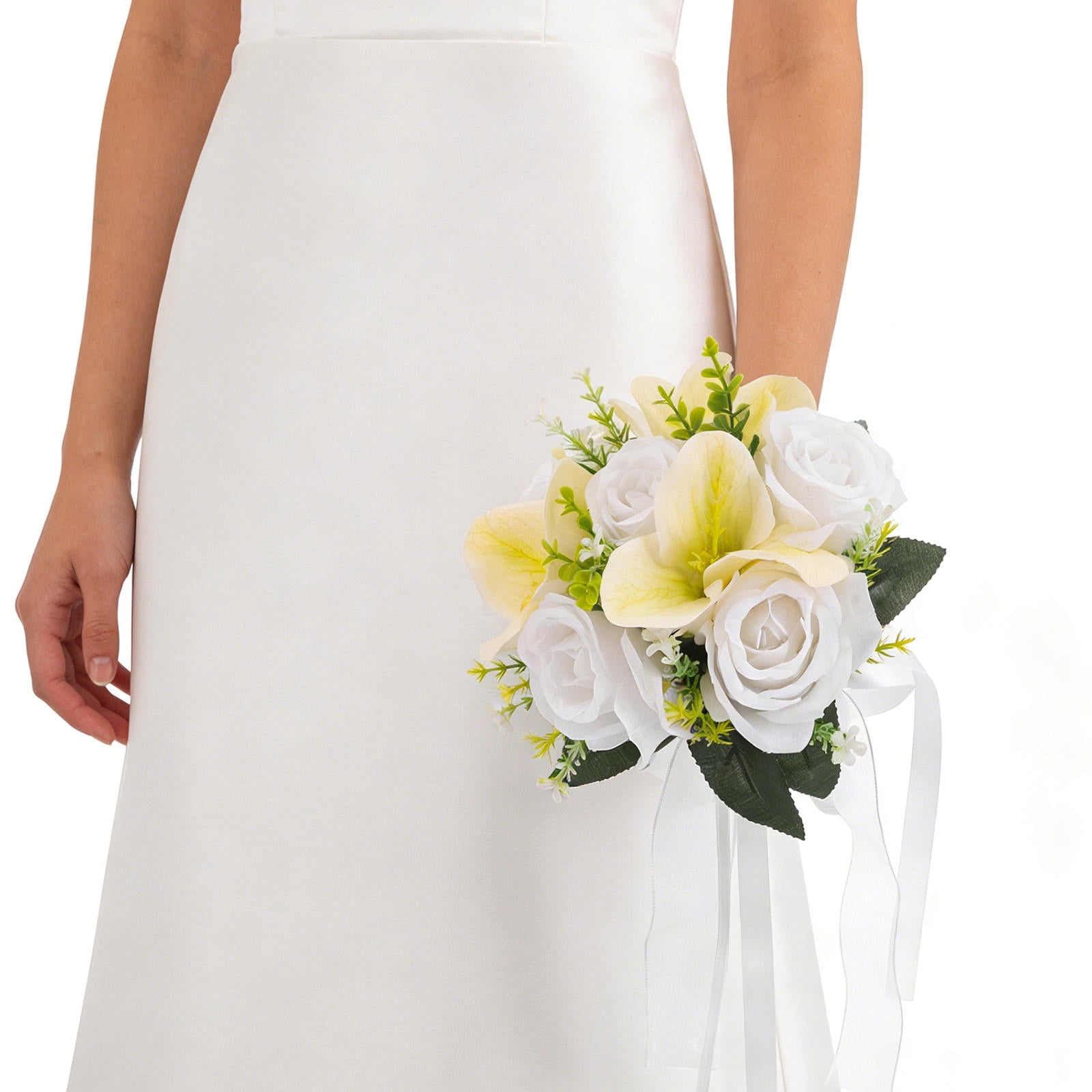 BESTYASH White Wedding Bouquet Artificial Flowers Bridal Bouquet for ...