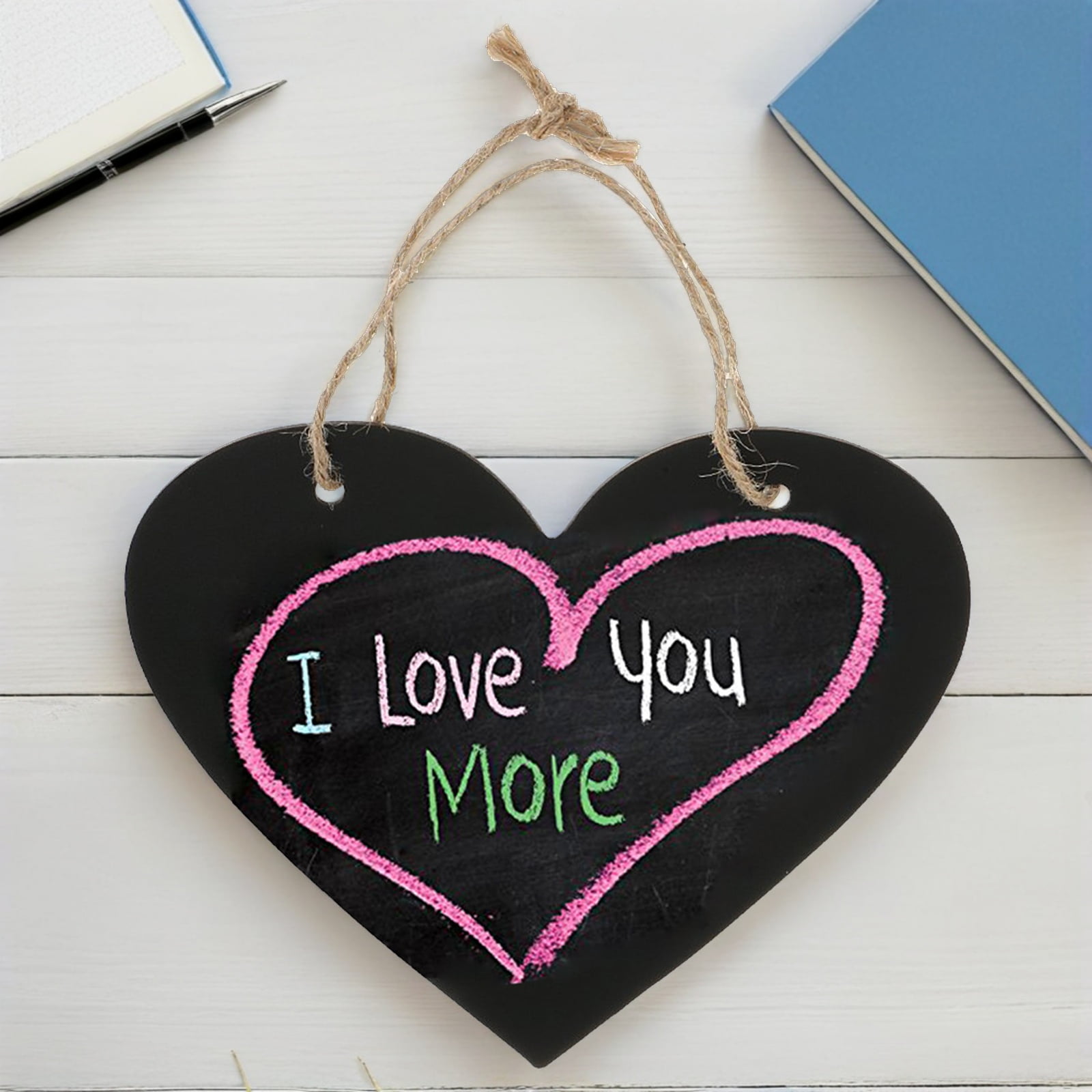 BESTYASH Heart-Shaped Wood Hanging Chalkboard Sign Lightweight for ...