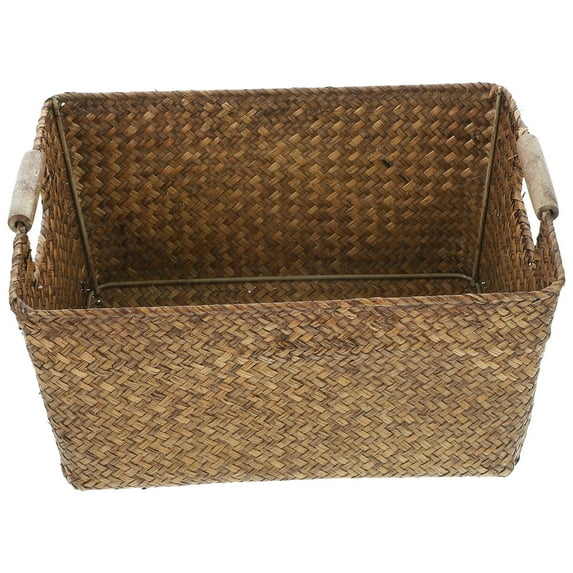 BESTYASH Woven Seaweed Baskets Rectangular Seagrass Basket with Wood ...