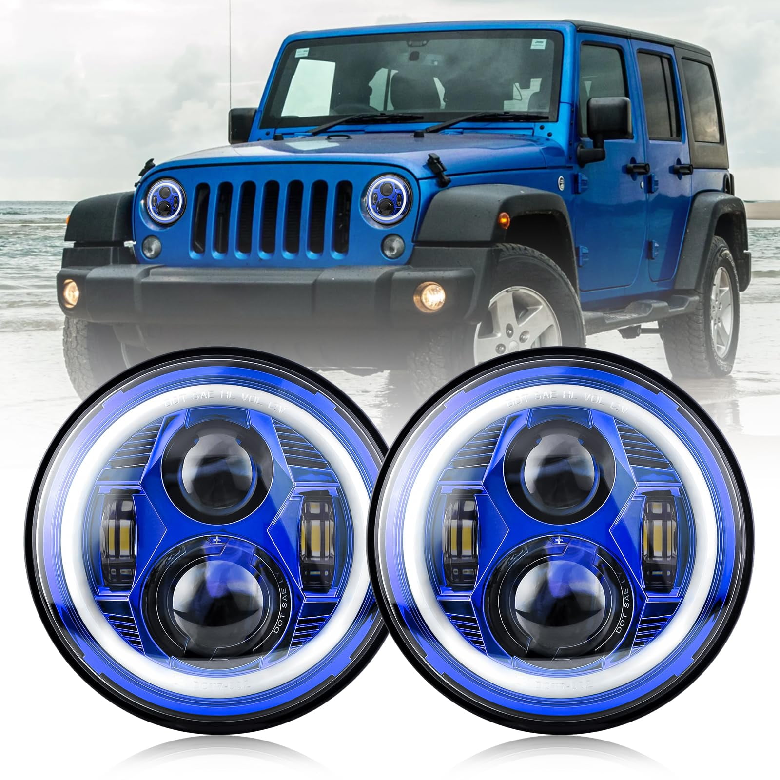 BESURE 7 inch LED Headlights Compatible with Jeep Wrangler JK JKU TJ LJ ...