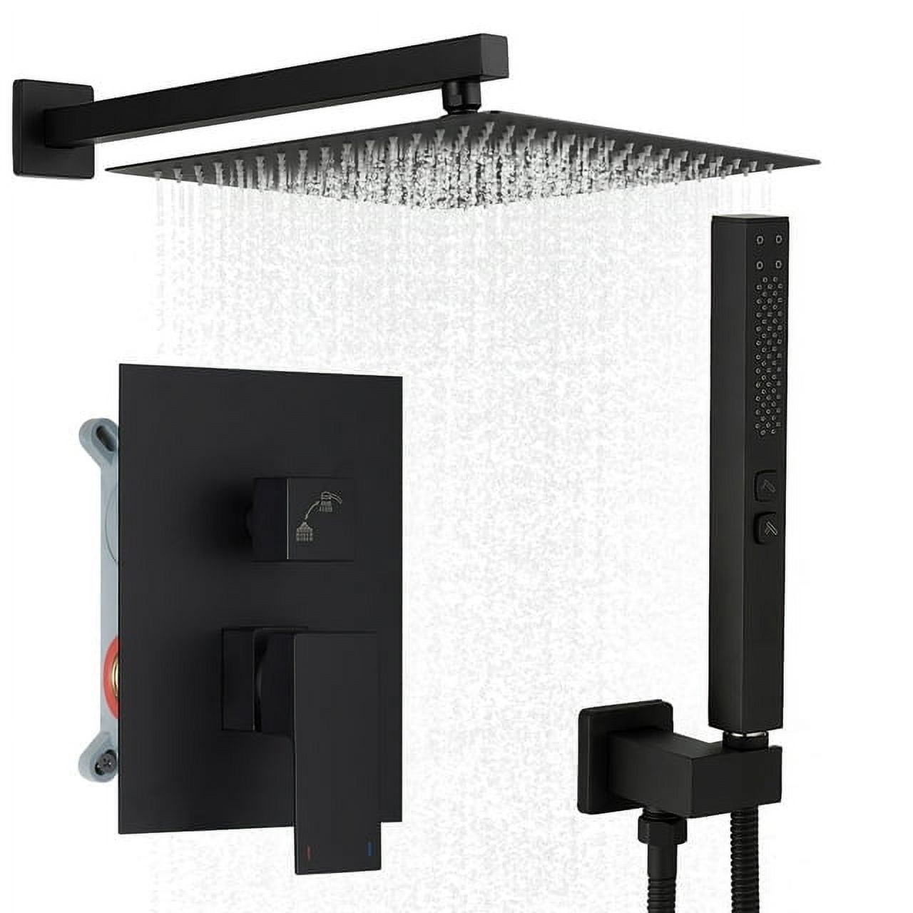 BESy Matte Black 12 Inch Square Shower Head with 2 in 1 Handheld Spray ...