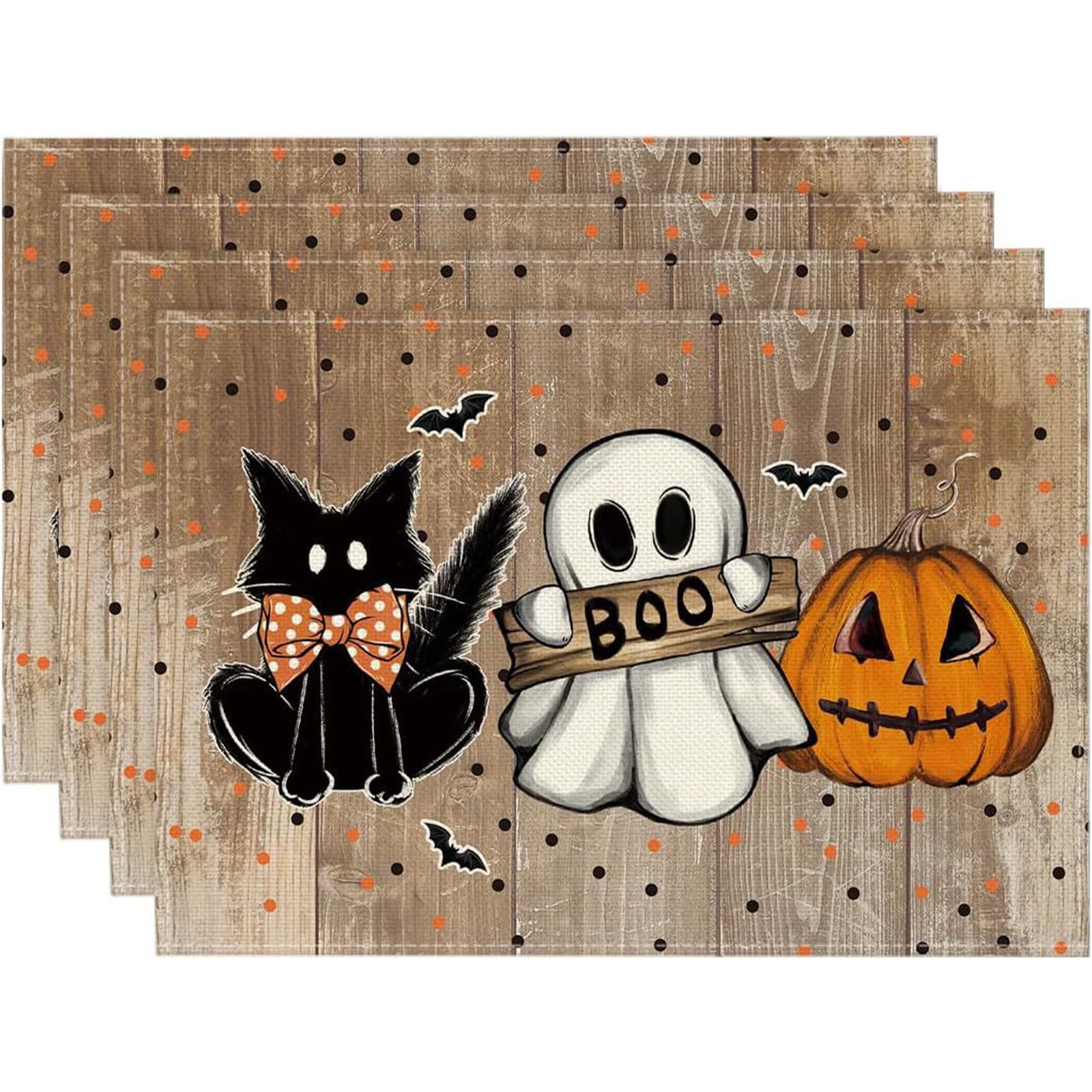 BETEAM Halloween Placemats Set of 6 Fall Line Placemat for Dining Table ...