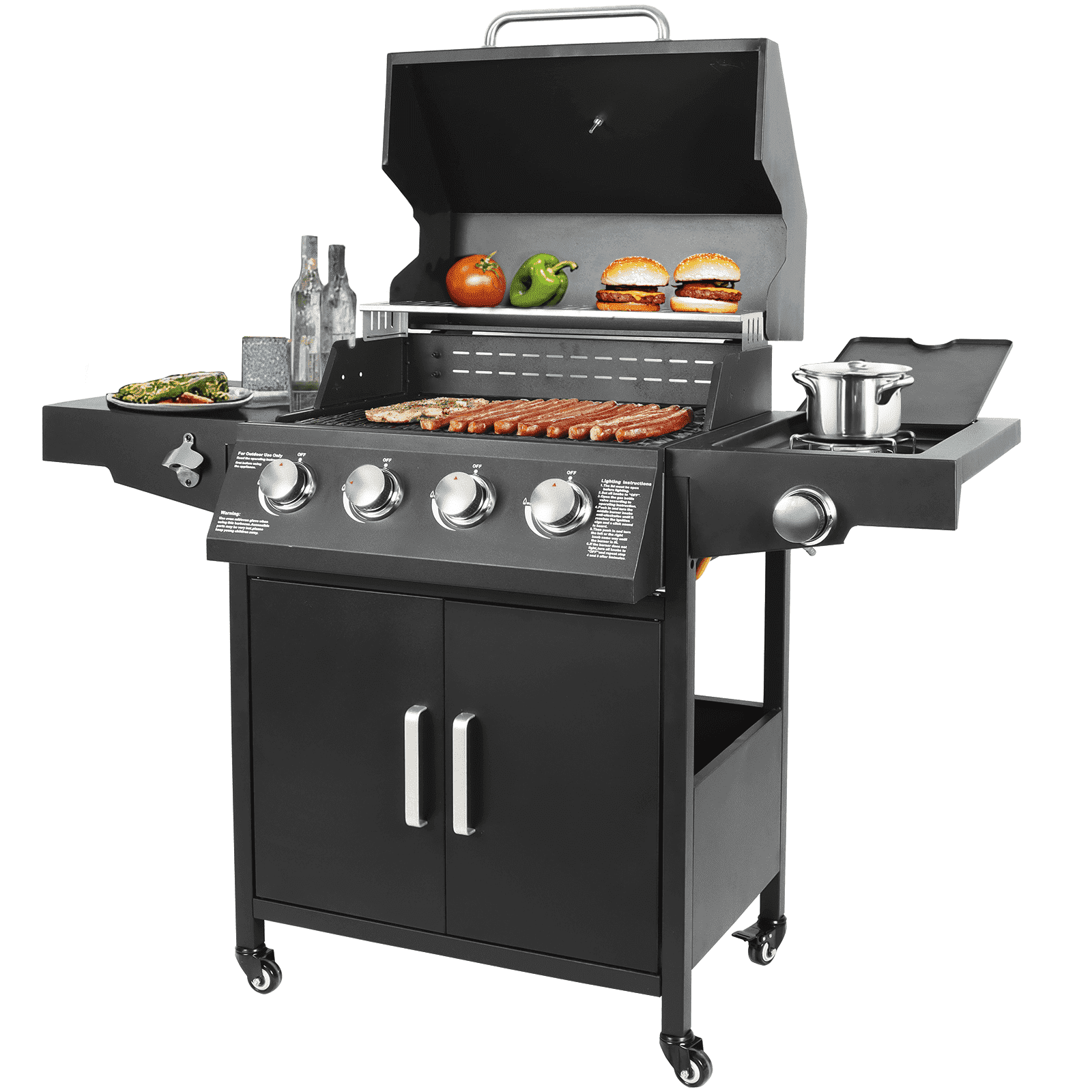 "BETISEF 4-Burner Propane Gas Grill, Side Burner, Built-in Thermometer ...