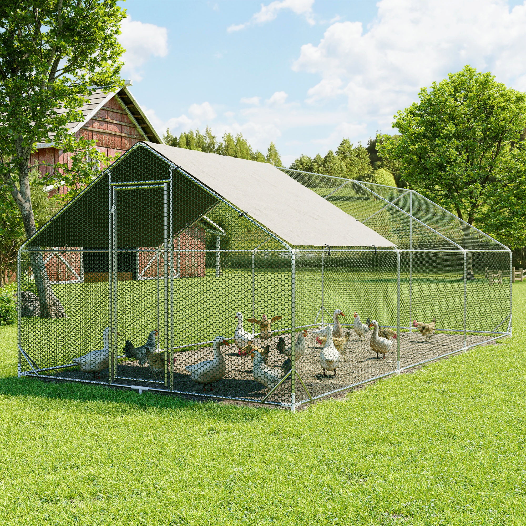 Betisef Large Metal Chicken Coop Walk-in Poultry Cage Pen Rabbit Duck ...