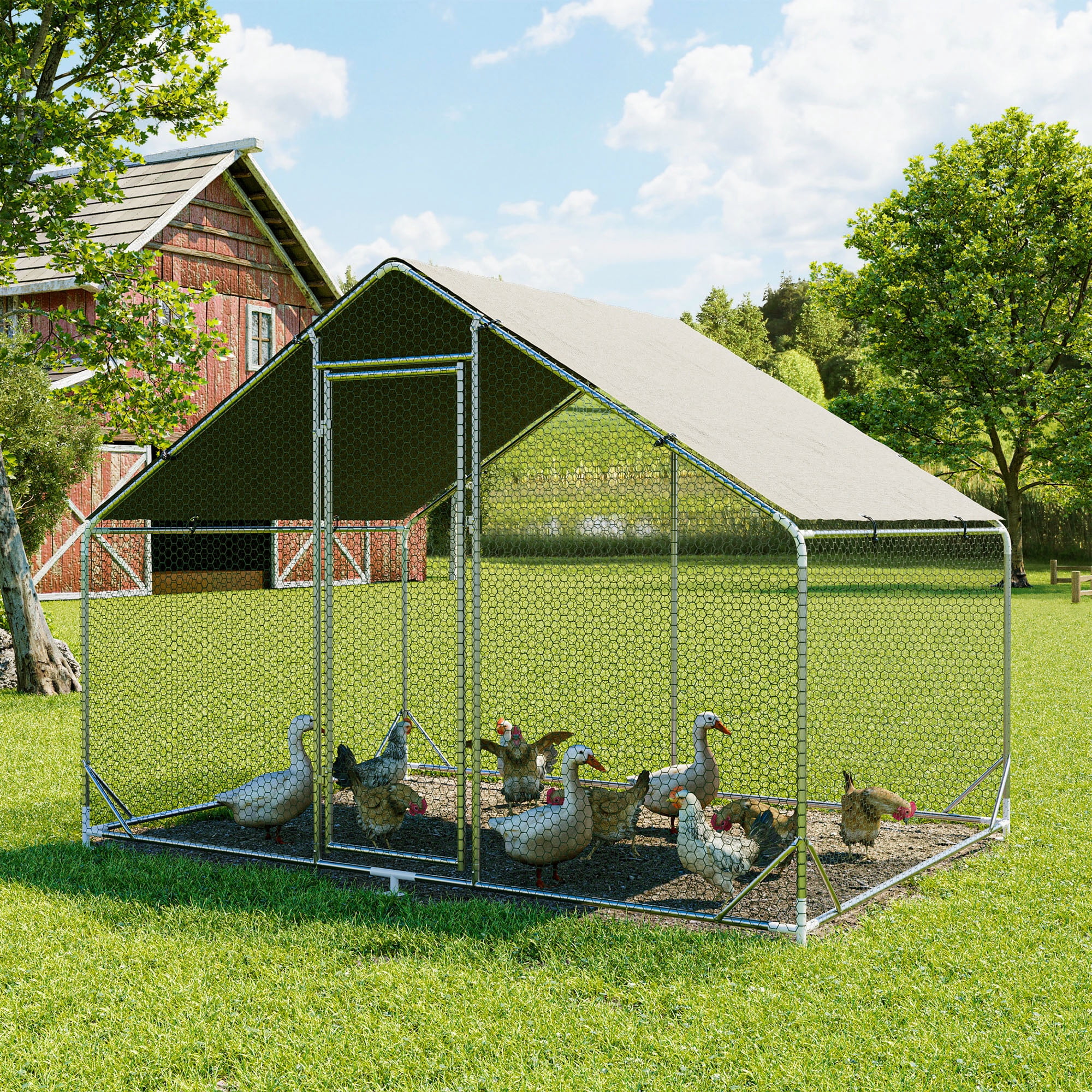 Betisef Regular Metal Chicken Coop Walk-in Poultry Cage Pen Rabbit Duck ...