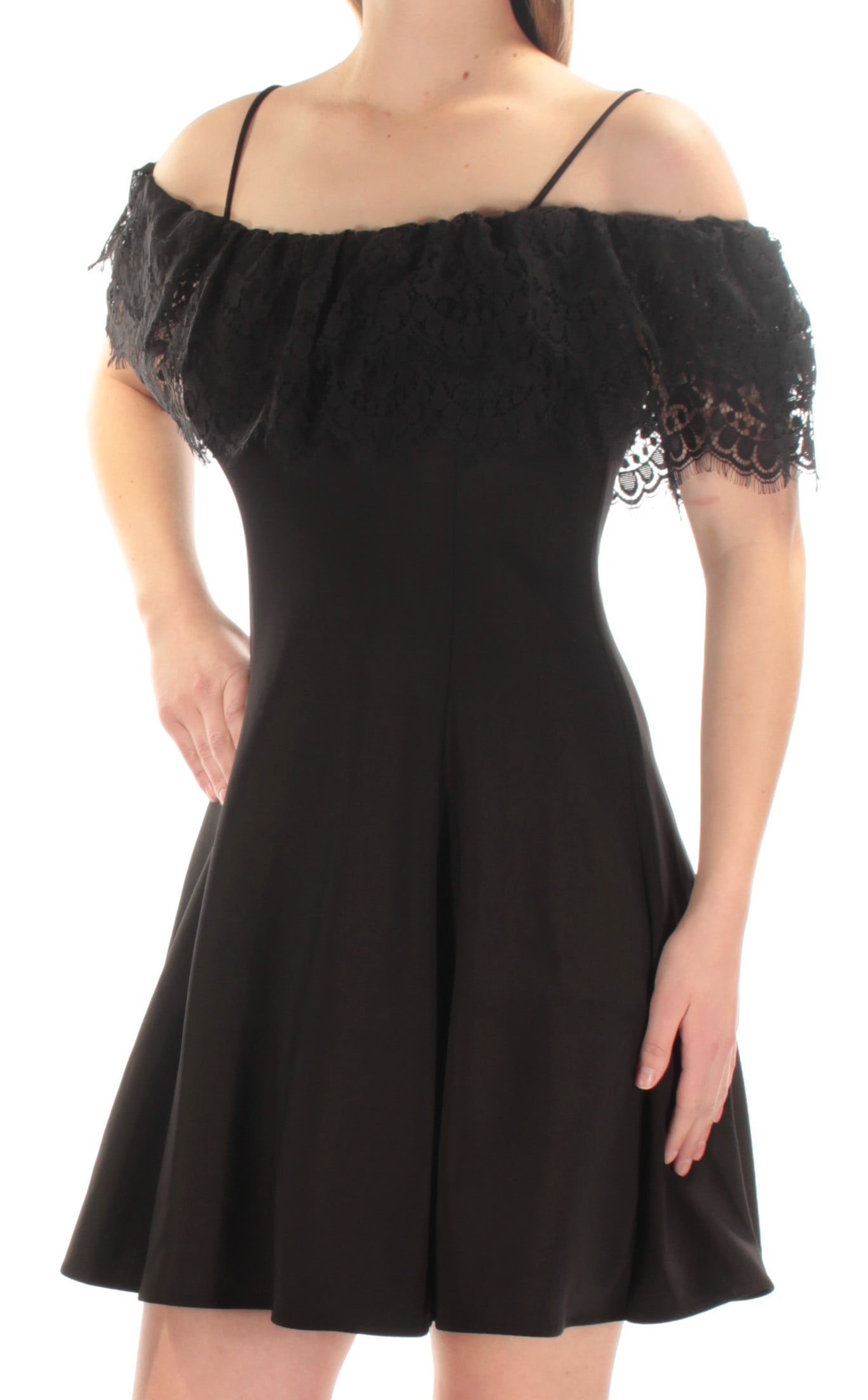 BETSY ADAM $239 Womens New 1181 Black Lace Fit + Flare Dress 2 Petites ...