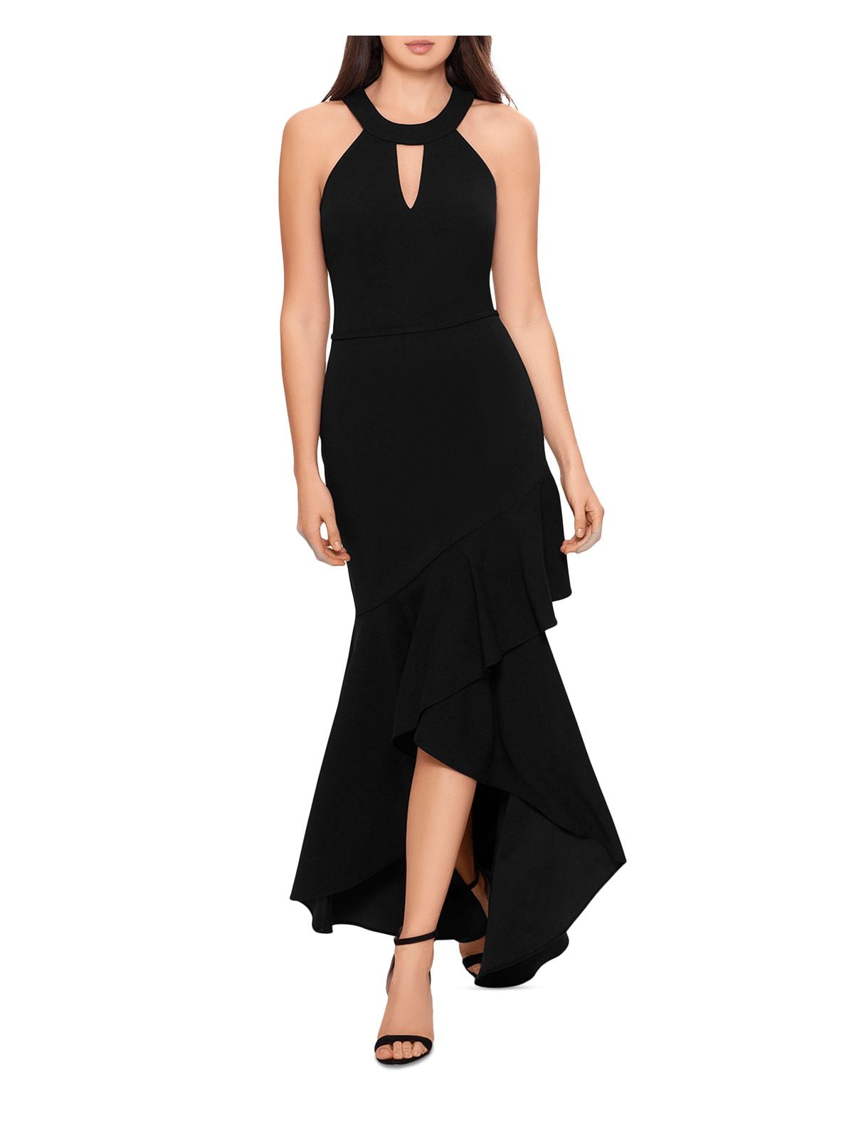 Betsy And Adam Womens Black Stretch Zippered Ruffled Keyhole Cutout