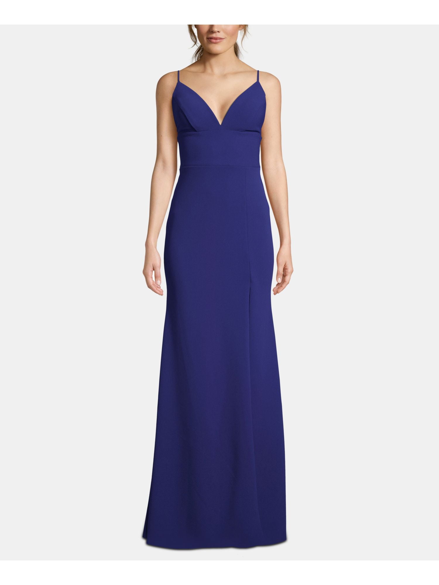BETSY & ADAM Womens Blue Spaghetti Strap V Neck Full-Length Evening ...