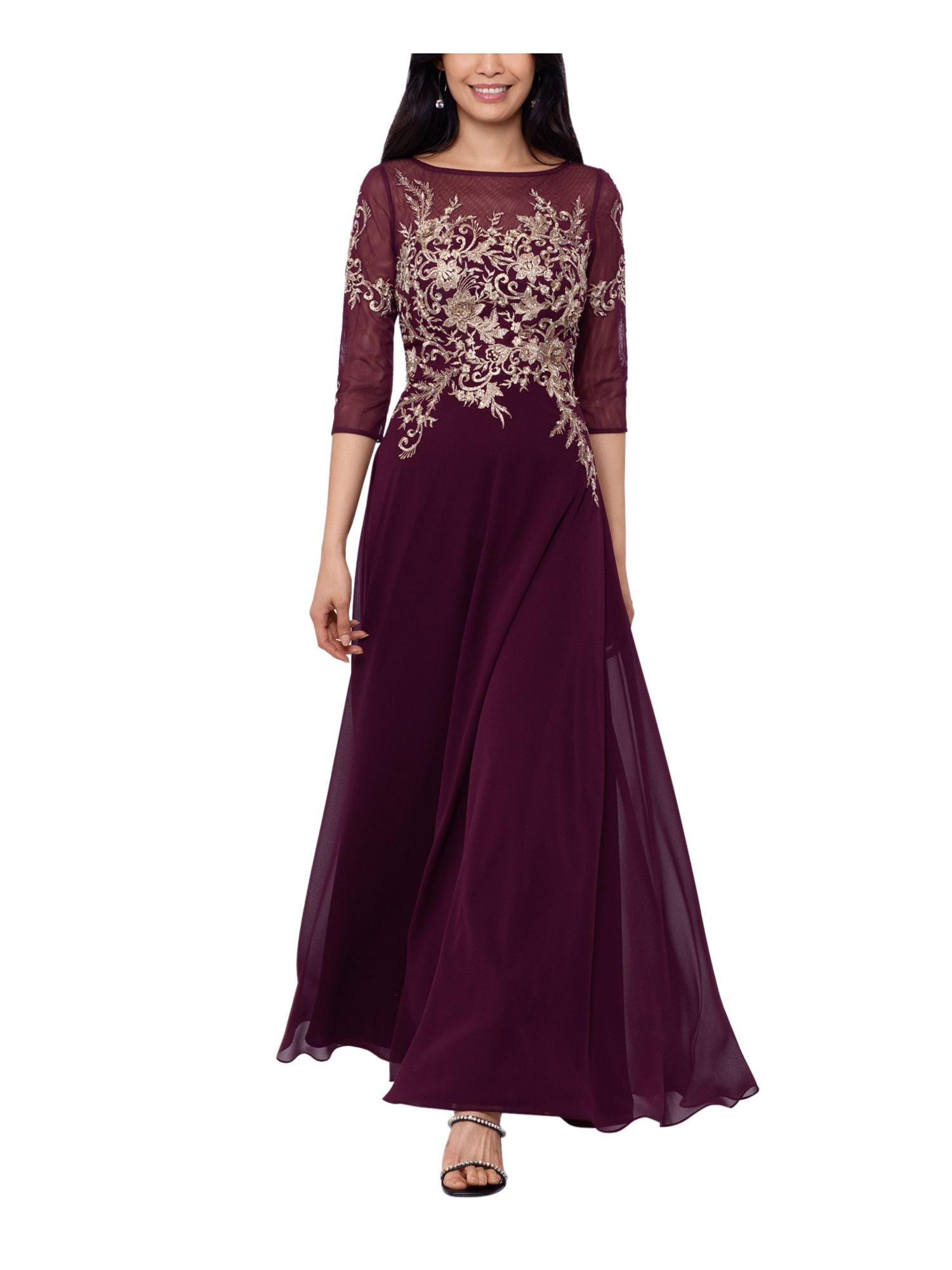Betsy And Adam Womens Burgundy Embroidered Rhinestone Zippered Lined