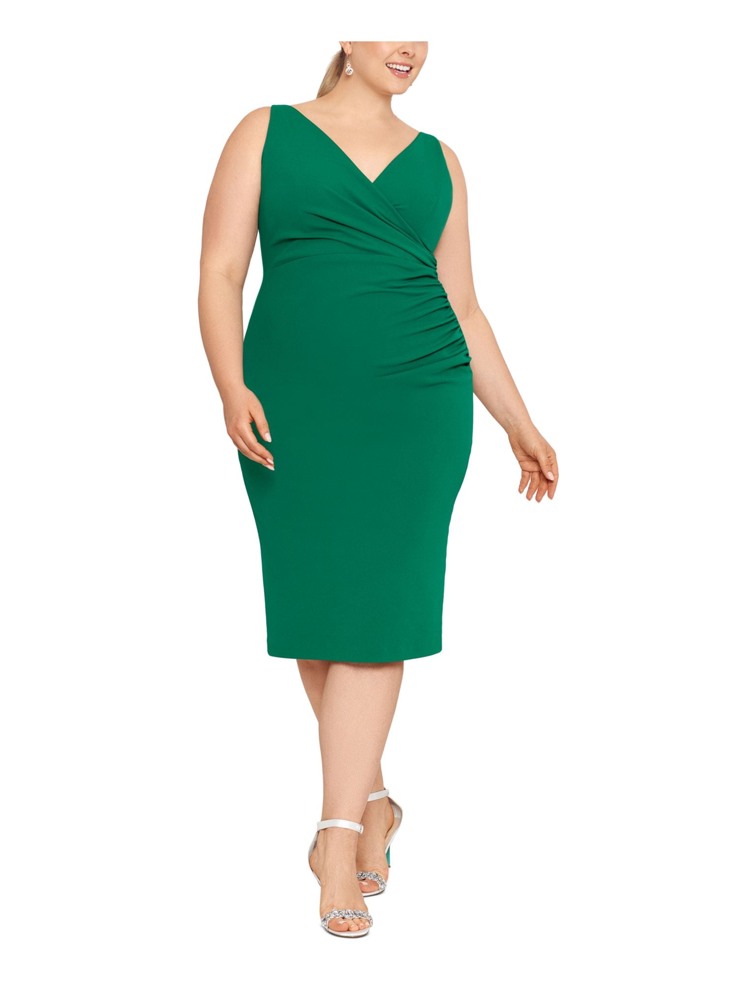 Betsy And Adam Womens Green Zippered Gathered Ruched Lined Slitted