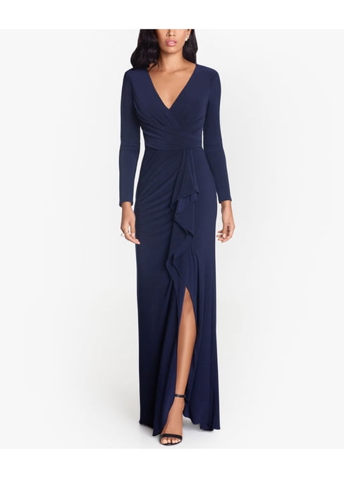 BETSY & ADAM Womens Navy Sequined Zippered Sheer Overlay Lined ...