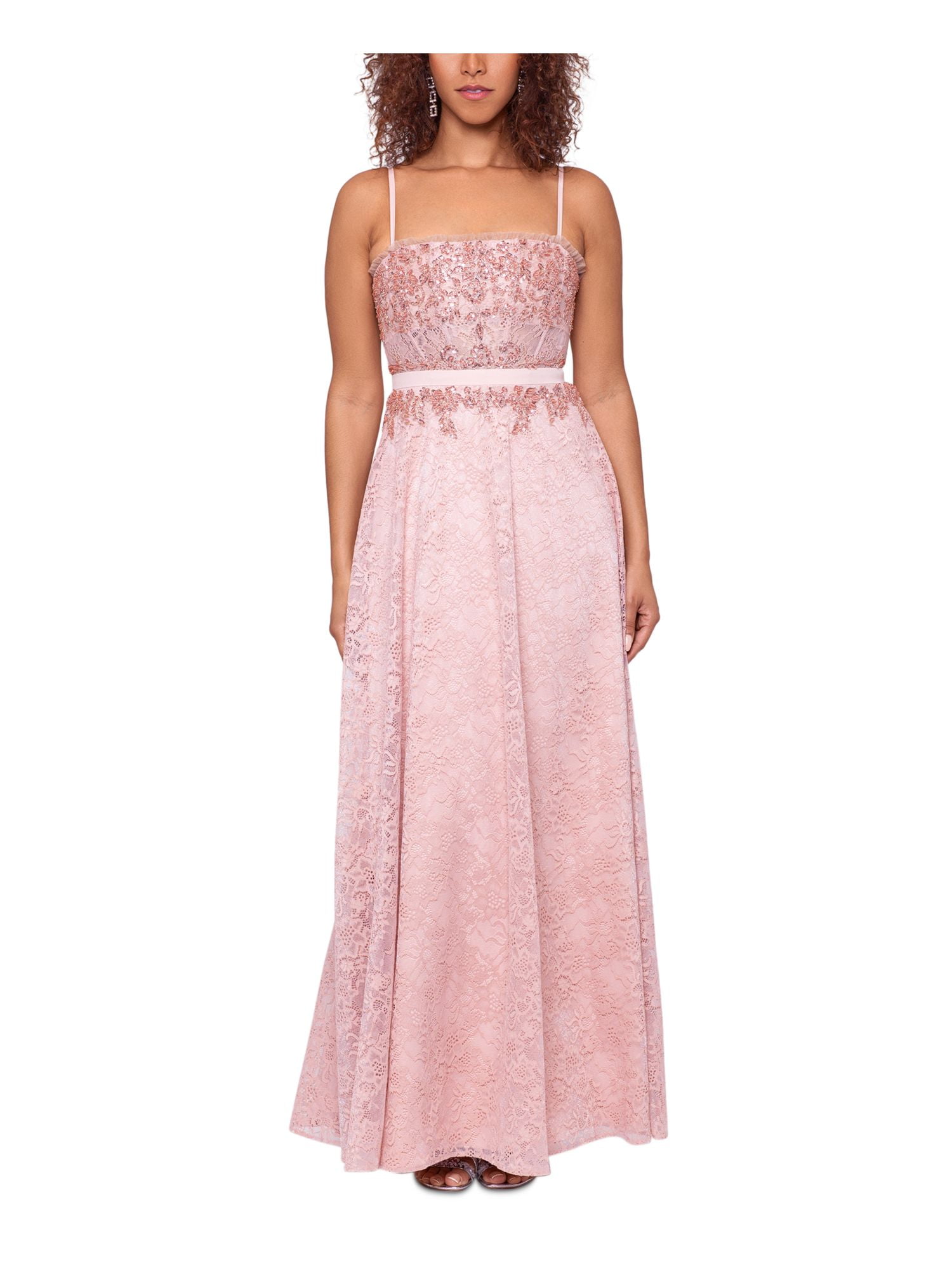 BETSY & ADAM Womens Pink Embellished Adjustable Lined Zippered Lace ...
