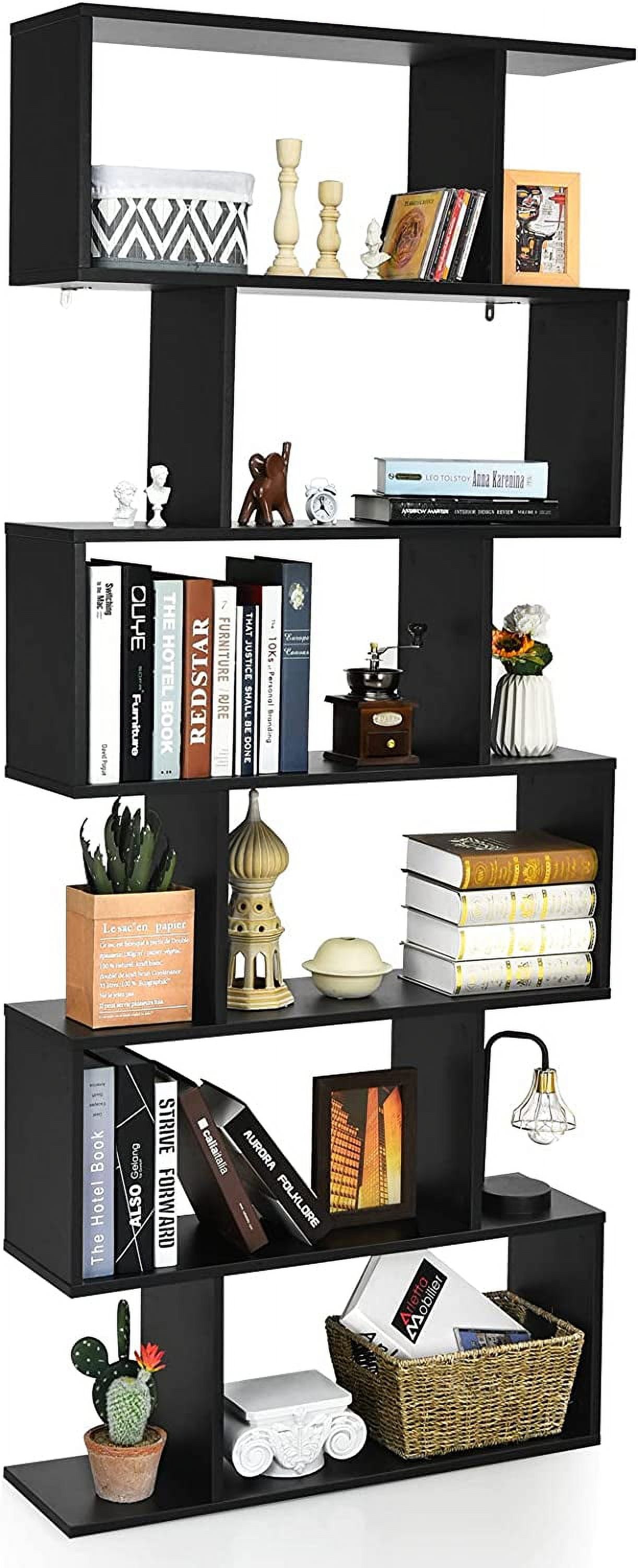 BETTARY 6-Tier Bookshelf, Freestanding S-Shaped Geometric Display Shelf ...