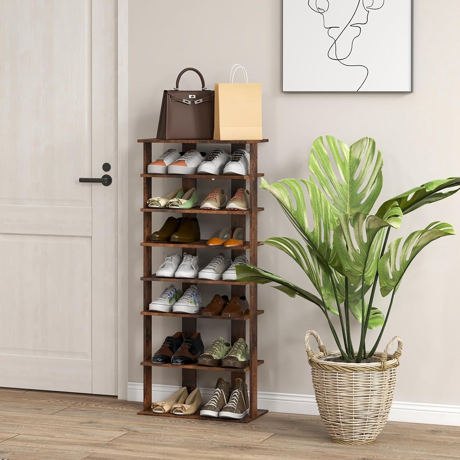 BETTARY 8 Tier Vertical Shoe Rack, Narrow Wooden Corner Shoe Organizer ...