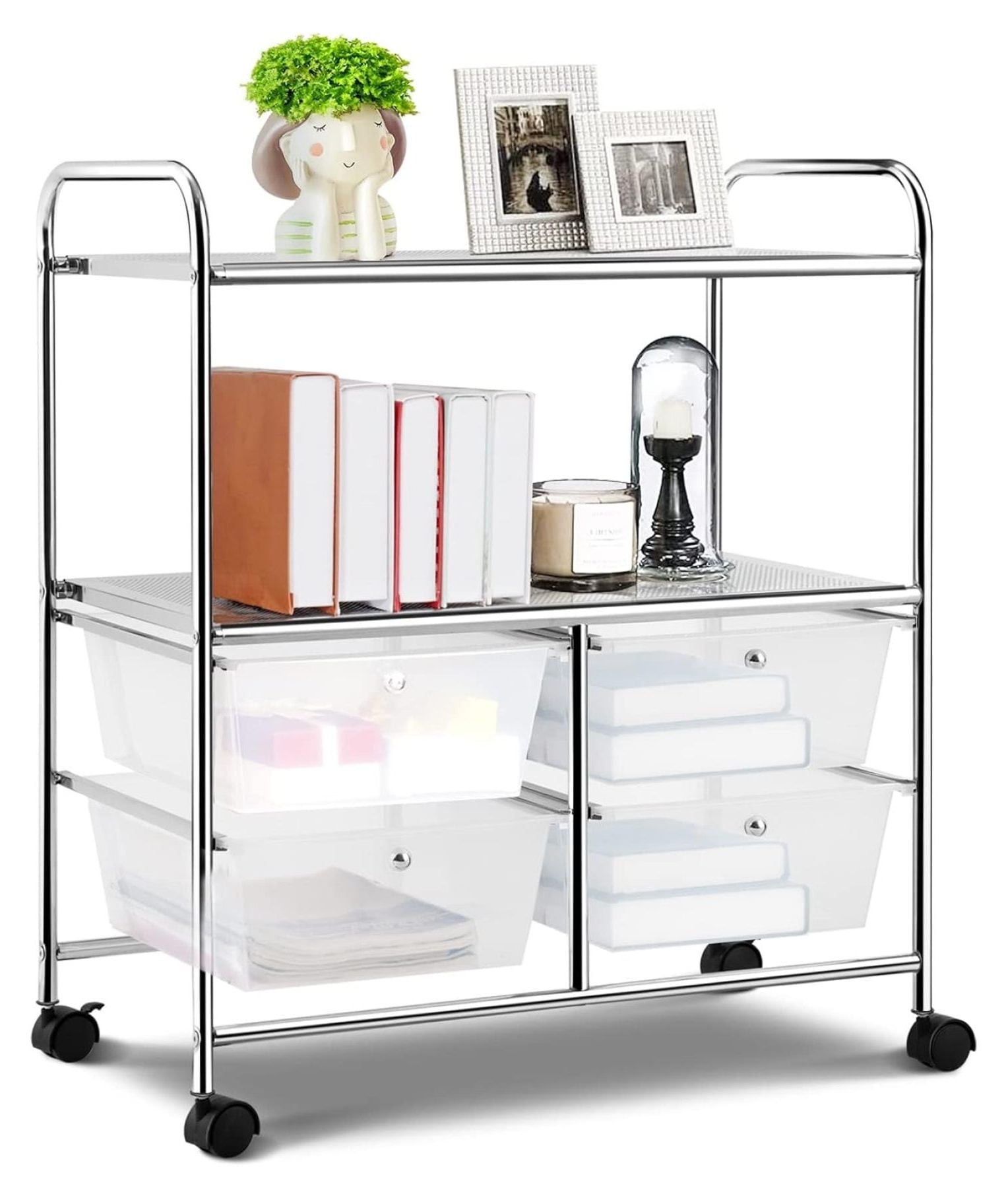 BETTARY Rolling Storage Cart and Organizer w/ 4 Drawers, Metal Frame ...