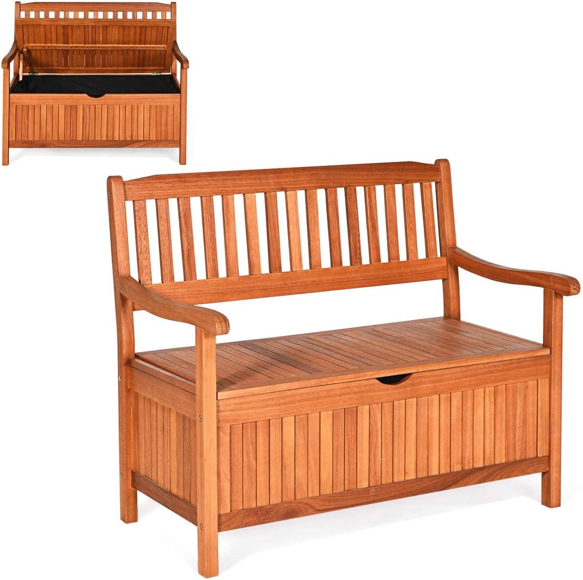 BETTARY Wooden Outdoor Storage Bench, 53 Gal Patio Storage Loveseat ...