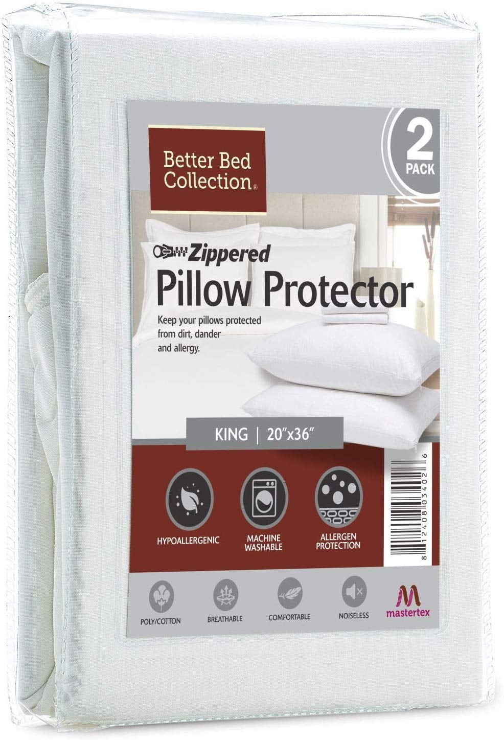 BETTER BED COLLECTION Zippered Pillow Protector Cover, Poly Cotton ...